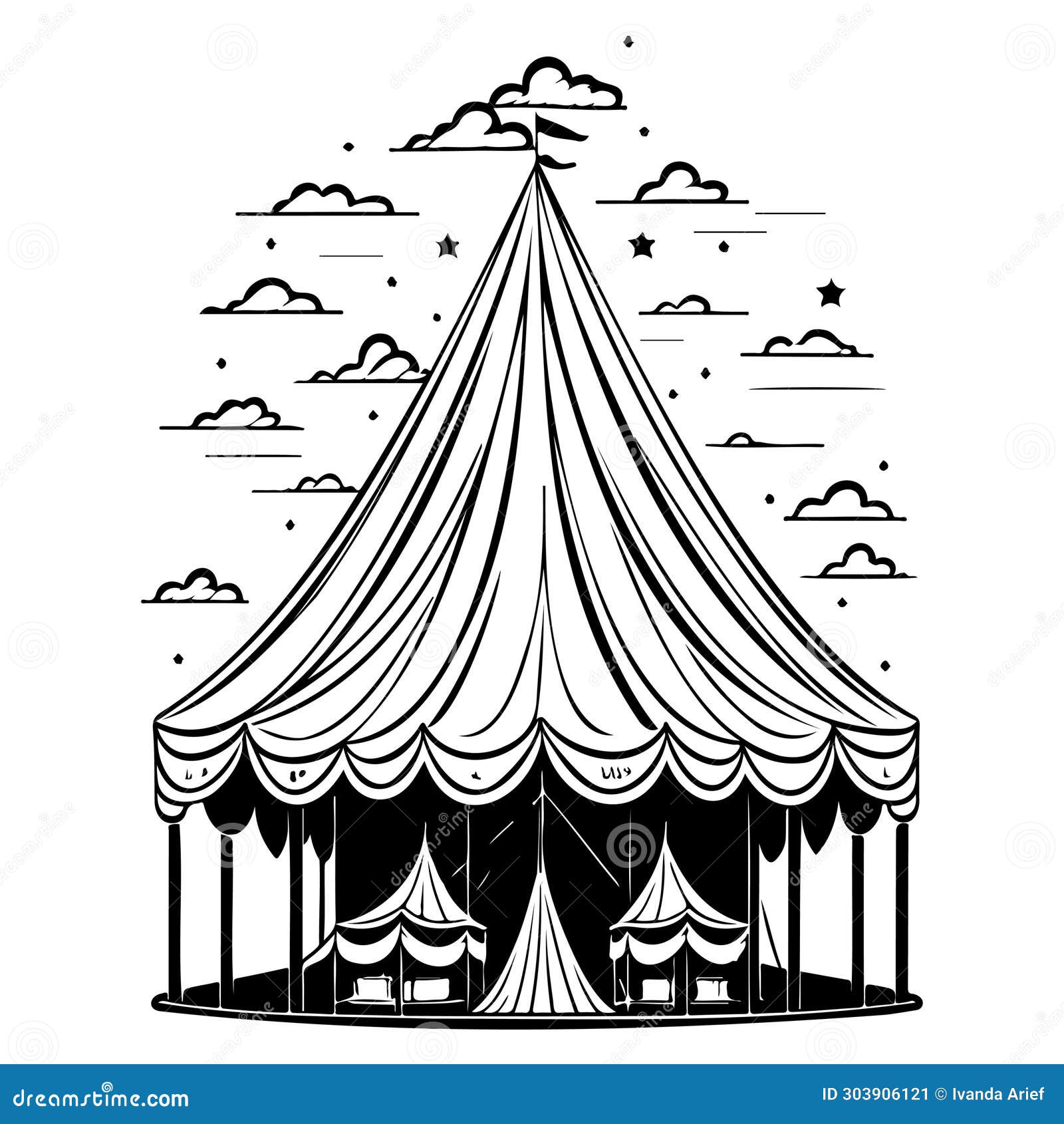 Carnival Circus Tent Engraving Illustration Sketch Hand Draw Stock ...