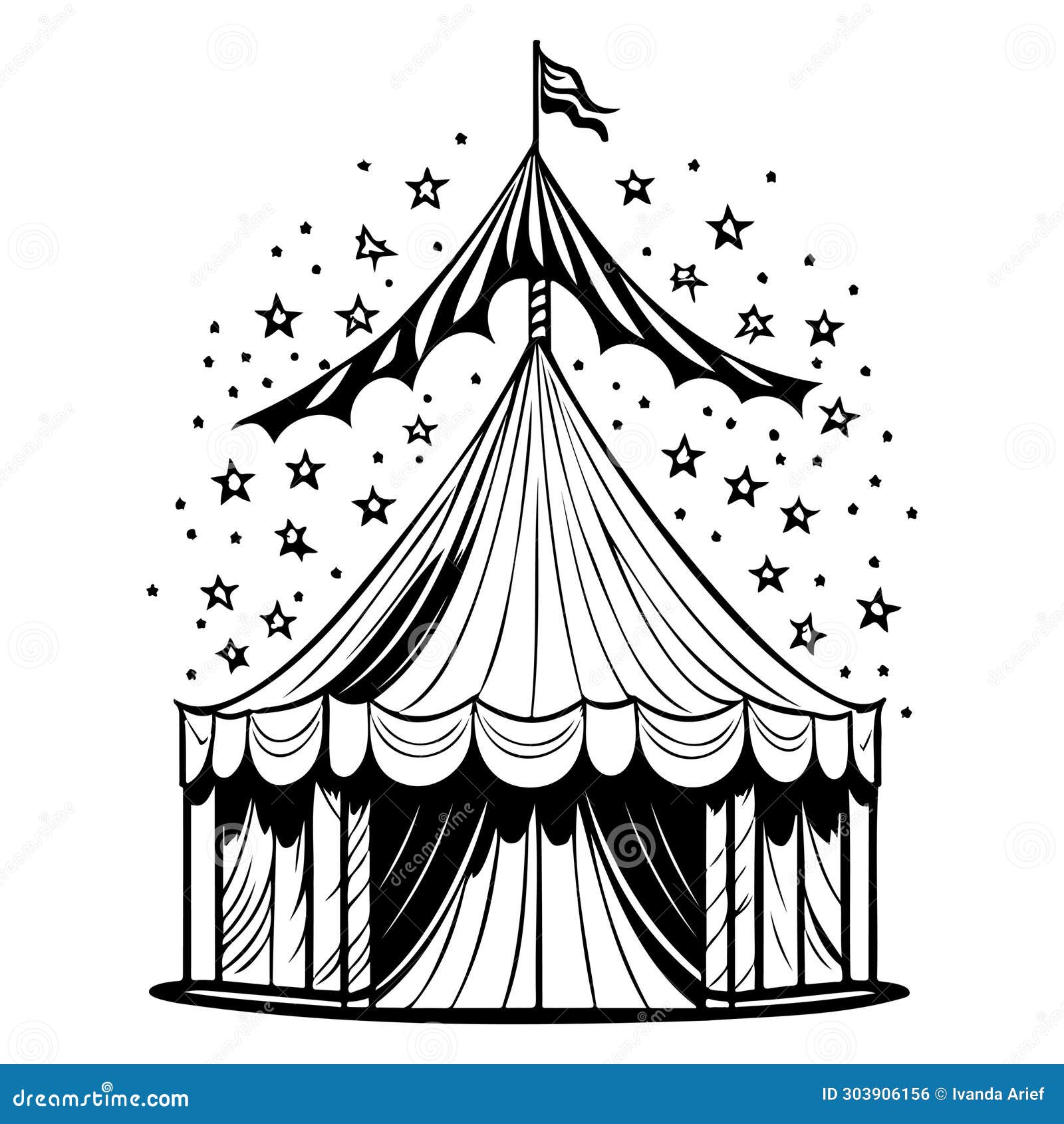 Carnival Circus Tent Engraving Illustration Sketch Hand Draw Stock ...