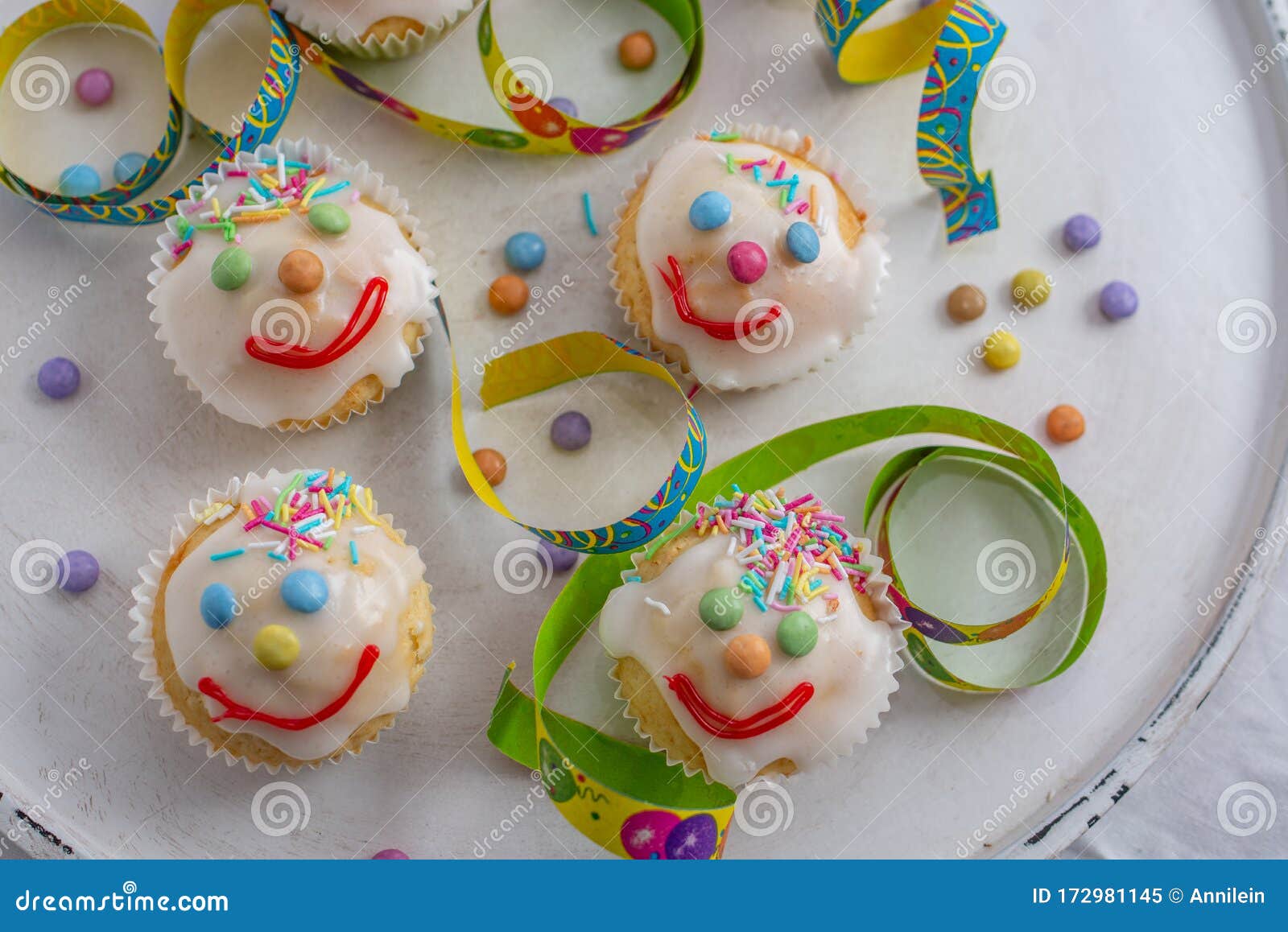 Carnival Clown Muffins Decorated with Multi Colored Chocolate Lentils ...