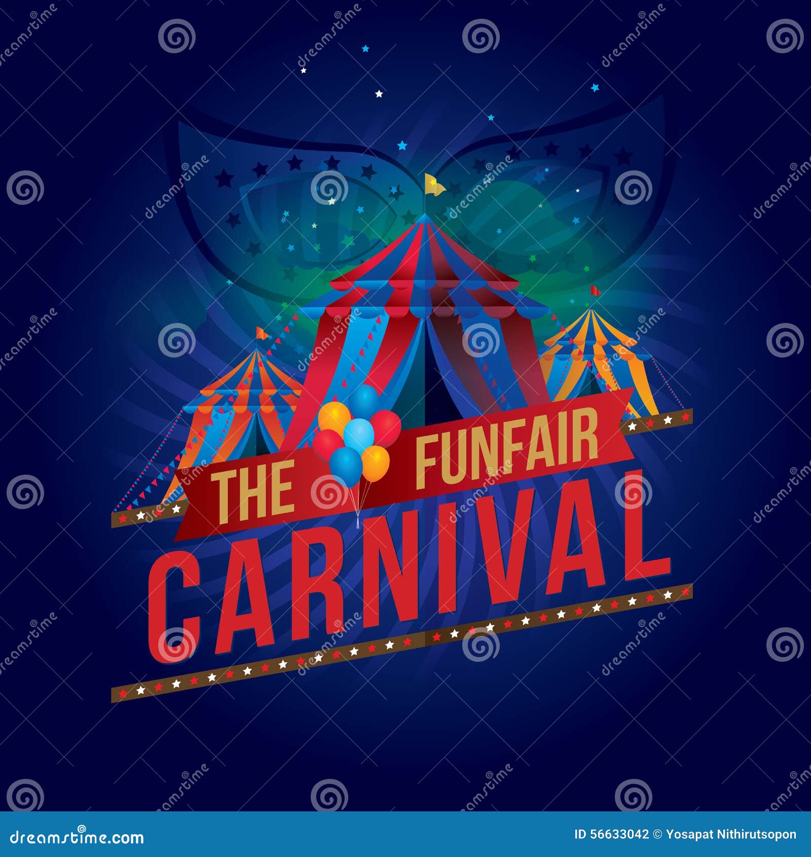 Carnival Funfair Banner Template With Circus Tent, Amusement Park ...