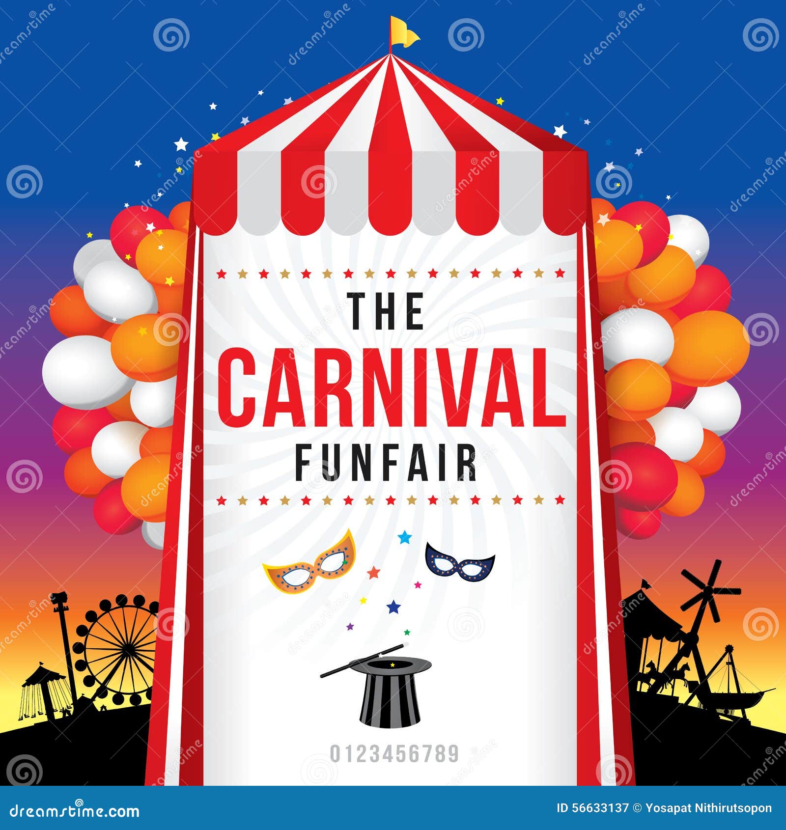 Carnival Funfair Banner Template With Circus Tent, Amusement Park ...