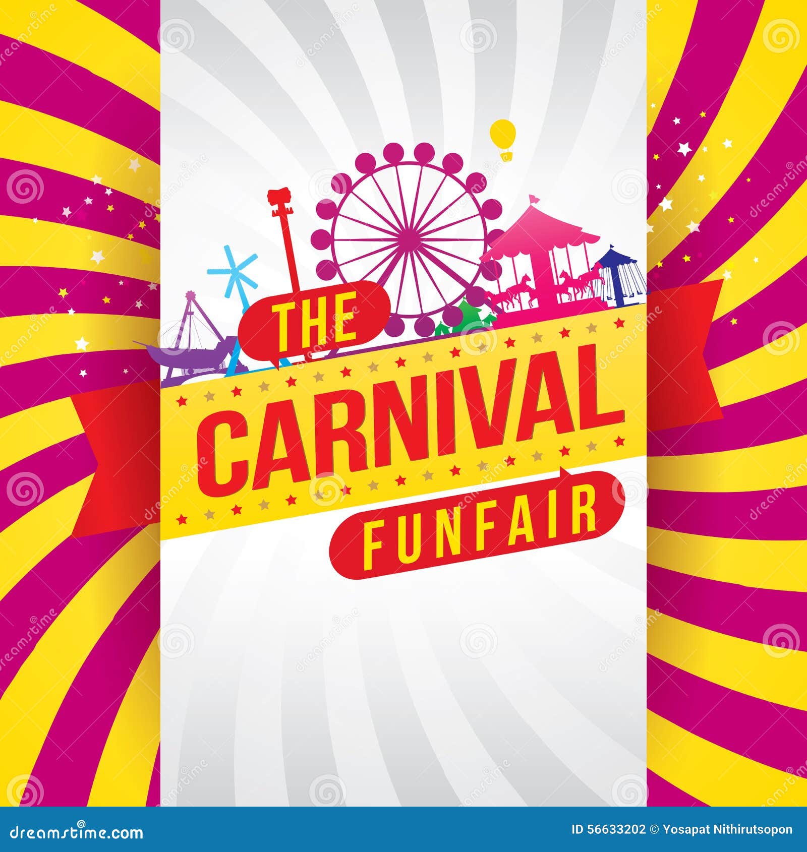 Carnival Funfair Banner Template With Circus Tent, Amusement Park ...