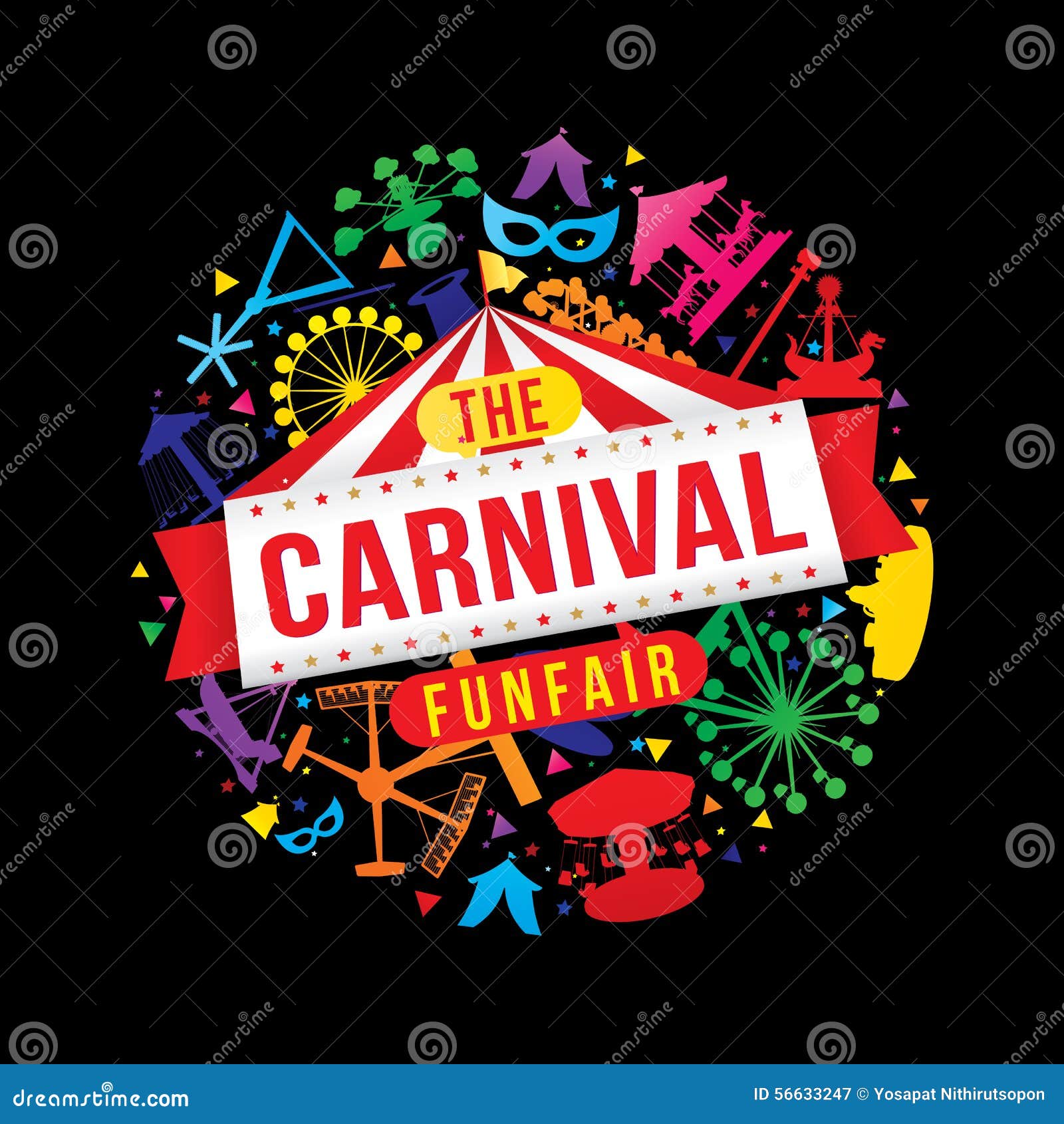 Carnival Funfair Banner Template With Circus Tent, Amusement Park ...