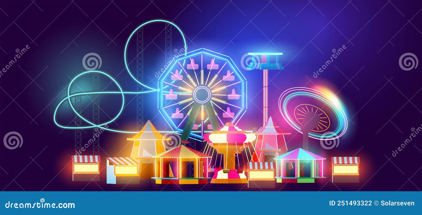 Funfair Rides At Night Background Cartoon Vector | CartoonDealer.com ...