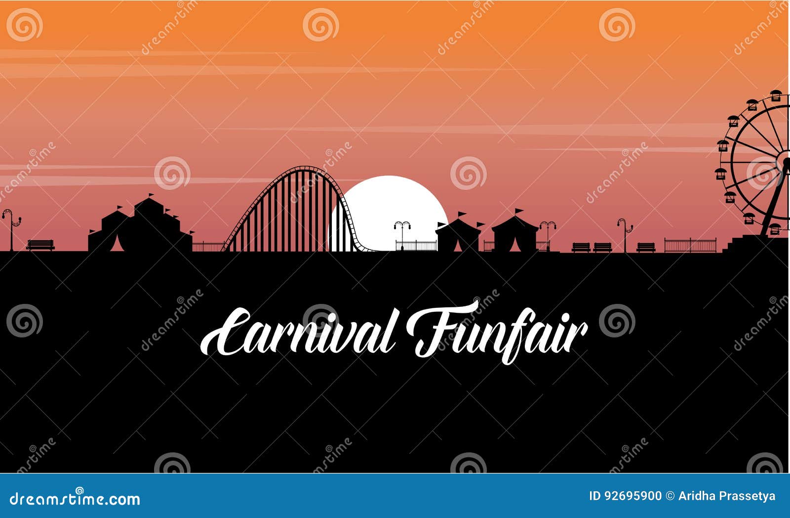 Carnival Funfair Scenery at Sunset Silhouette Stock Vector ...