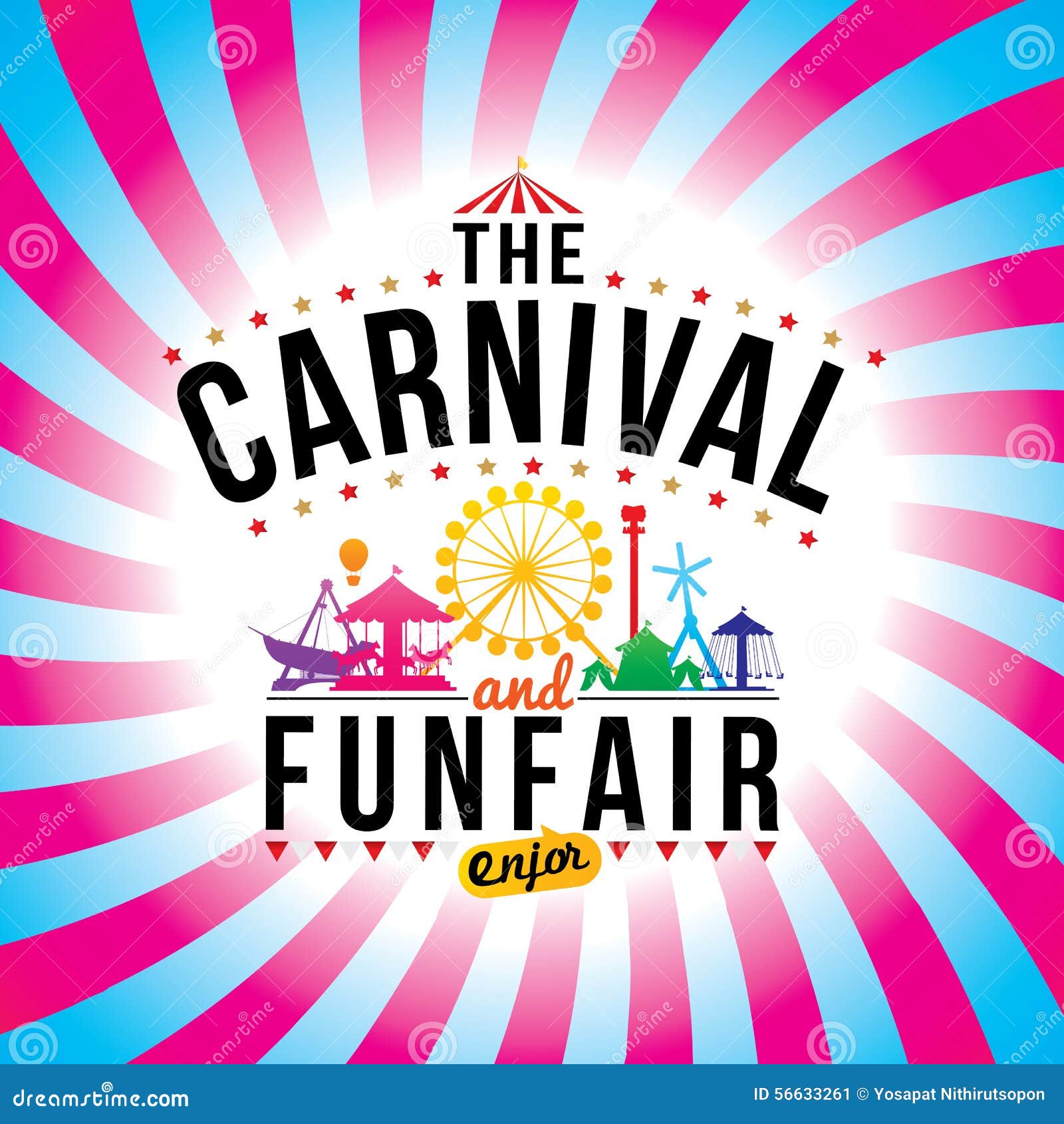 Carnival Funfair Banner Template With Circus Tent, Amusement Park ...