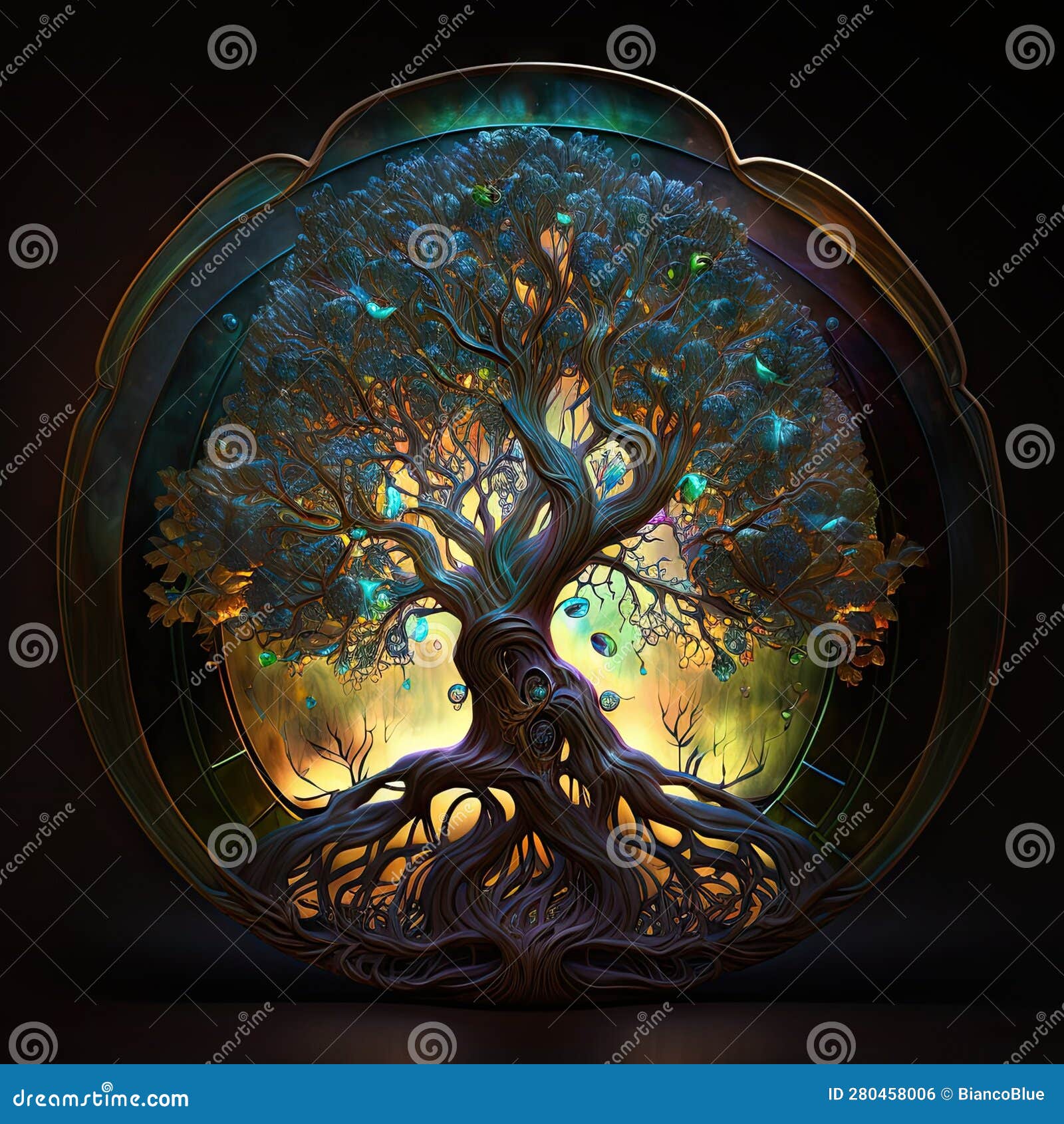 Carnival Glass Tree of Life Intricate Details Studio Lighting Stock ...