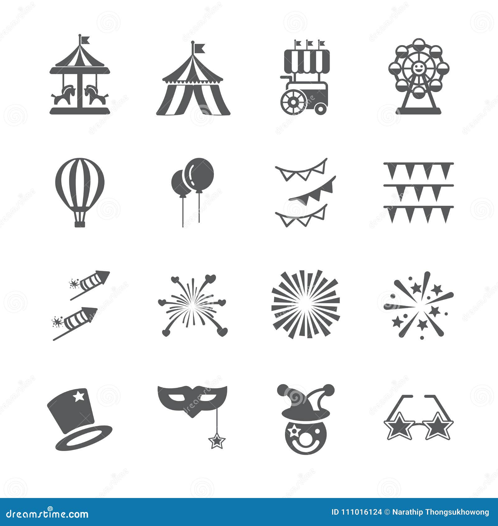 Carnival icon set stock vector. Illustration of music - 111016124