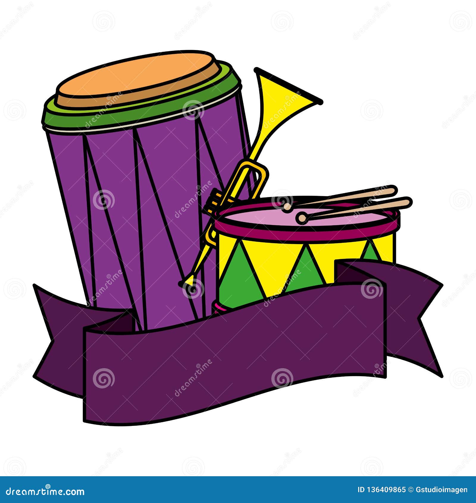 Carnival Instruments with Ribbon Stock Vector - Illustration of audio ...