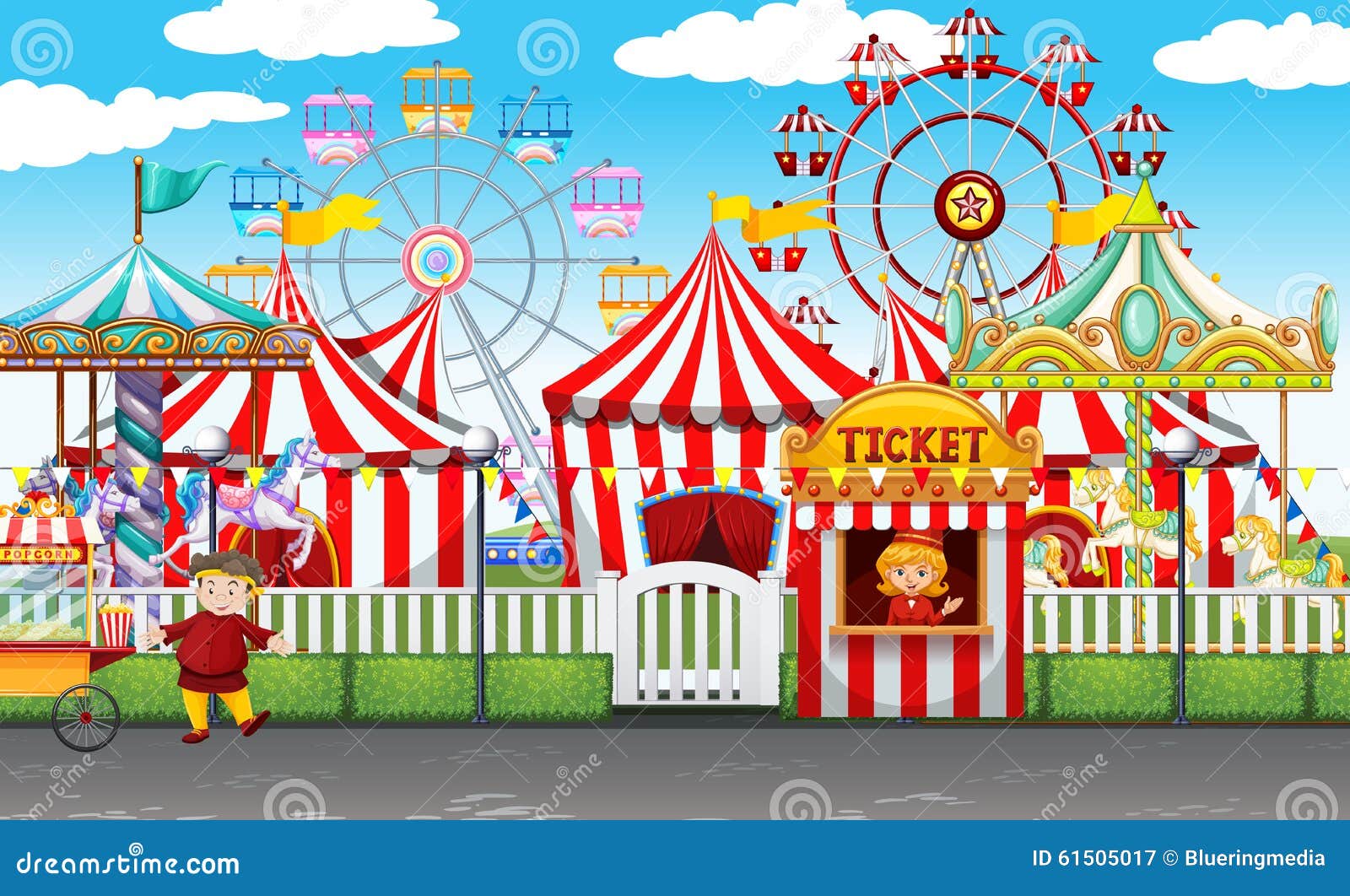 Carnival with Many Rides and Shops Stock Vector - Illustration of ...
