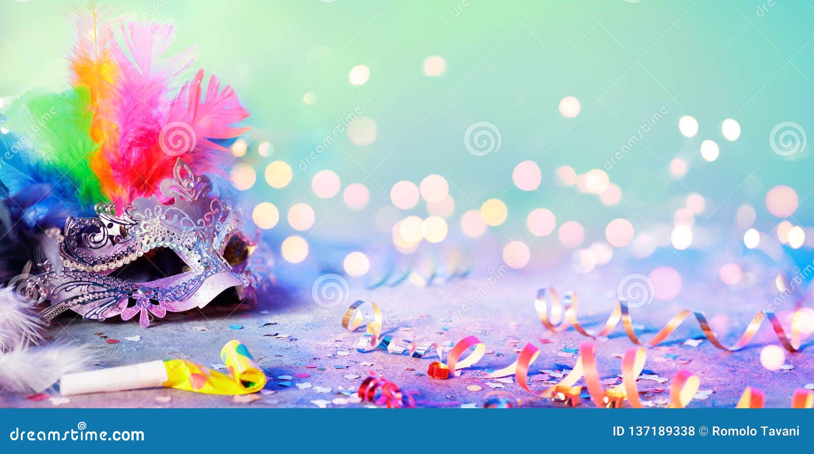 Carnival Mask with Blurred Streamer, Party Confetti Stock Photo - Image ...