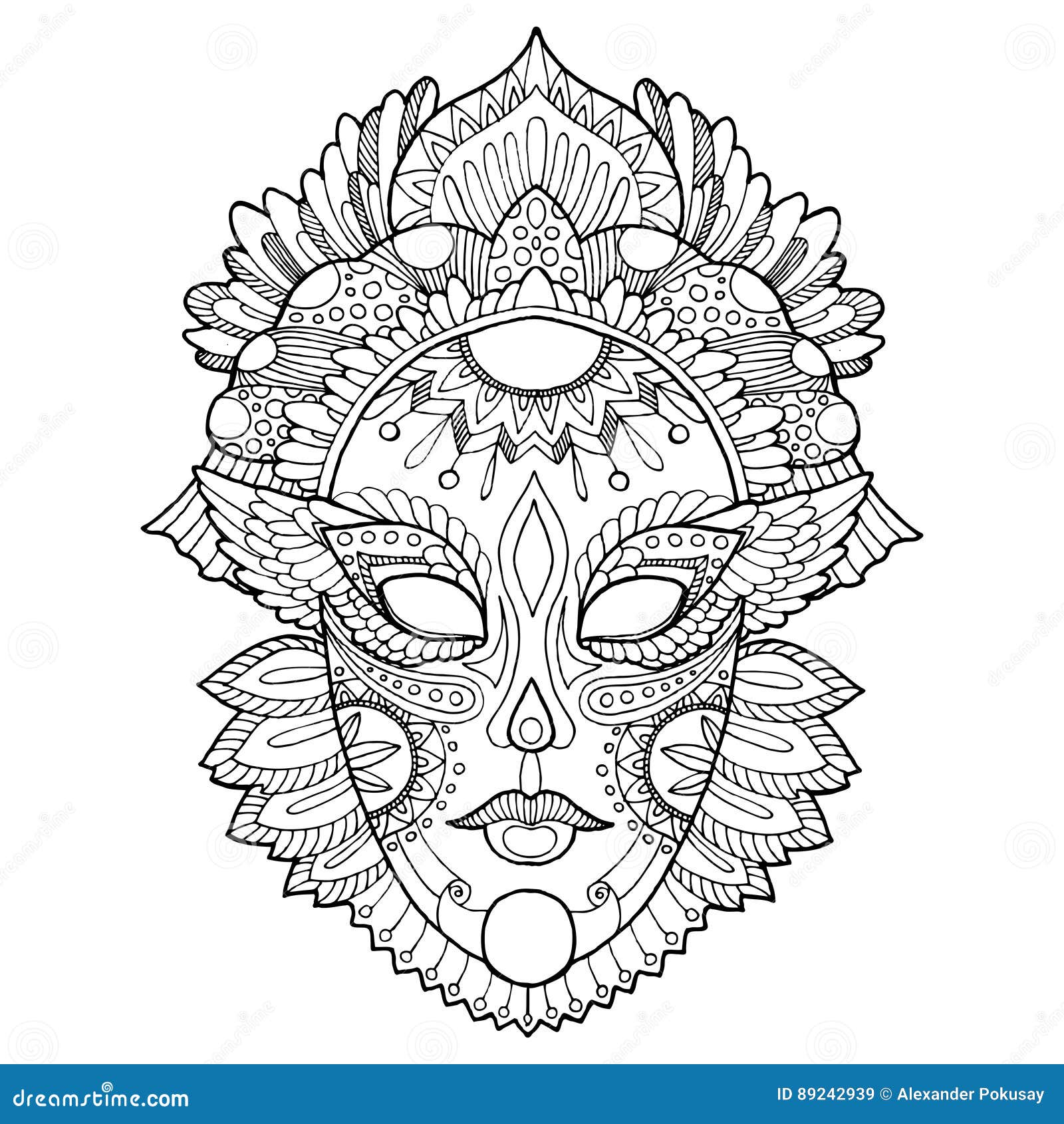 Carnival Mask Coloring Vector Illustration Stock Vector - Illustration ...