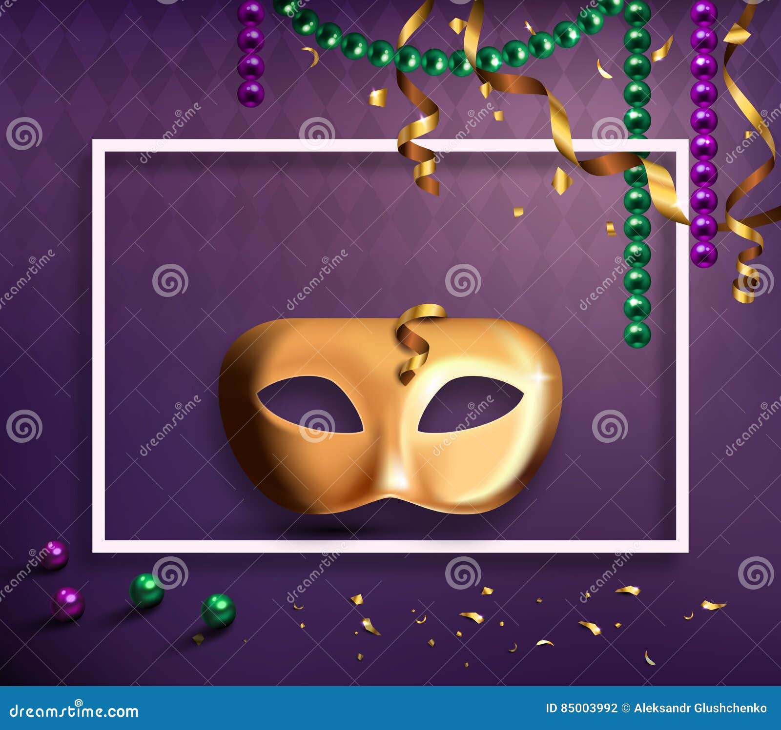 Carnival Mask Concept with Frame Confetti and Ribbons on Purple Stock ...