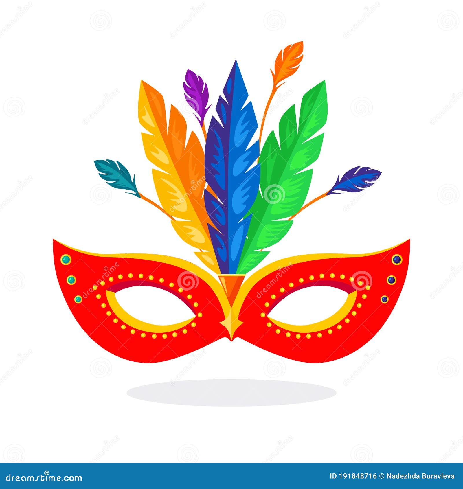 Carnival Mask With Feathers Isolated On White Background Costume