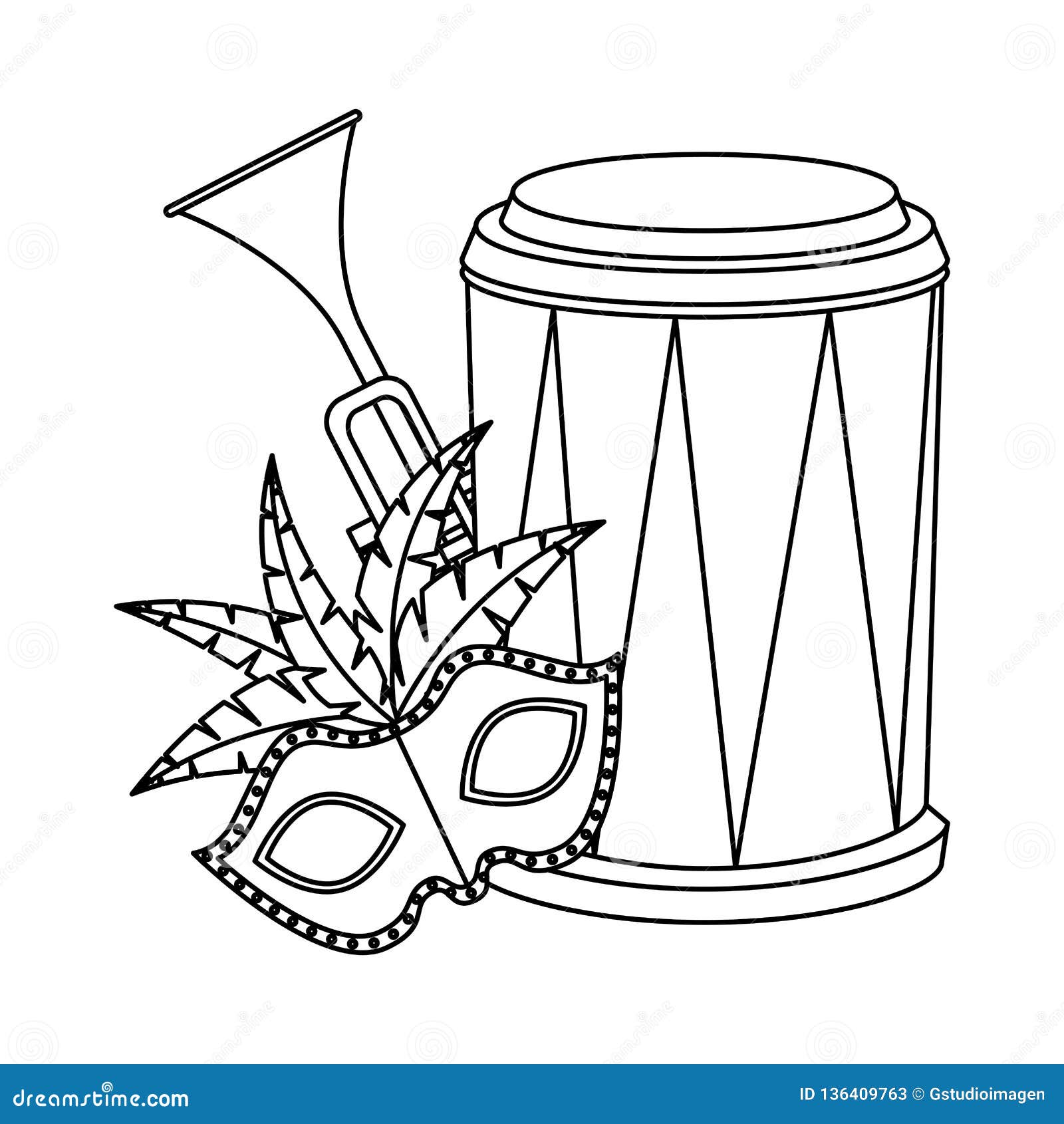 Carnival Mask with Feathers and Musical Instruments Stock Vector ...