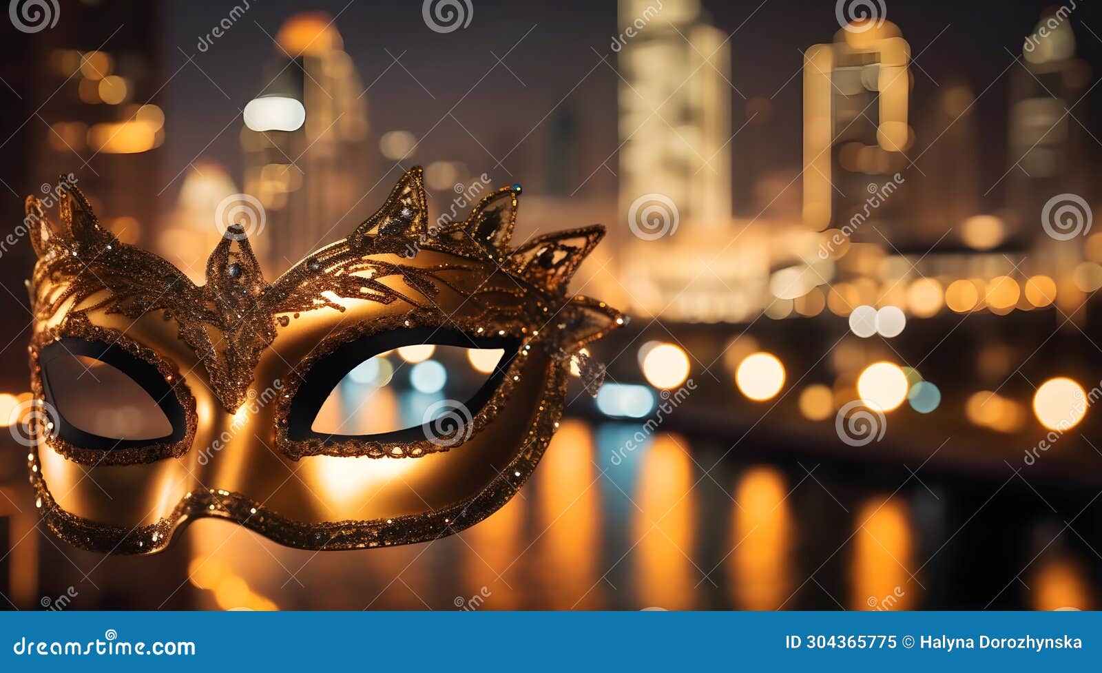 Carnival Mask with Night City Lights in the Background Stock ...