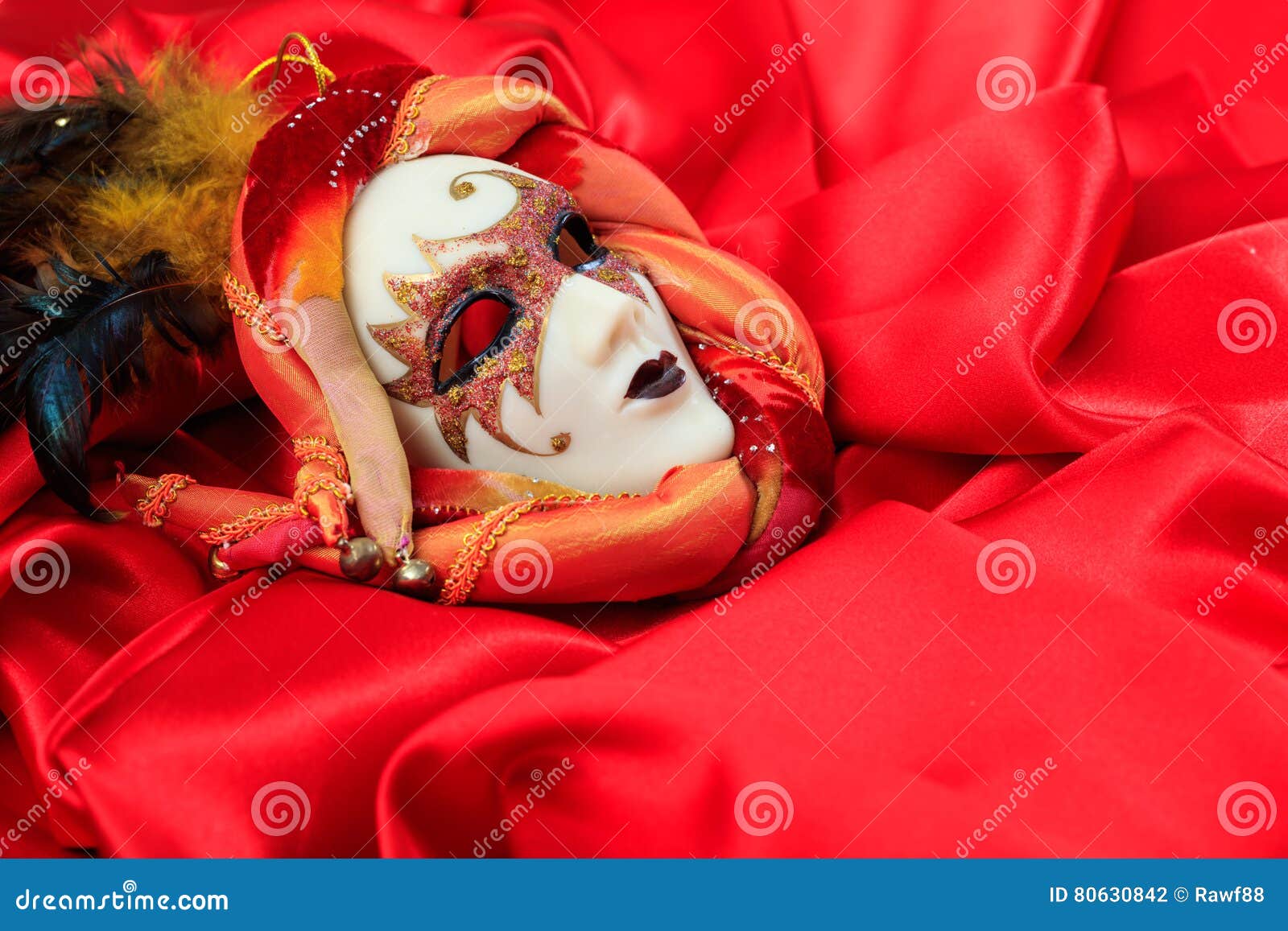 Carnival Mask on Red Satin Background Stock Photo - Image of party ...