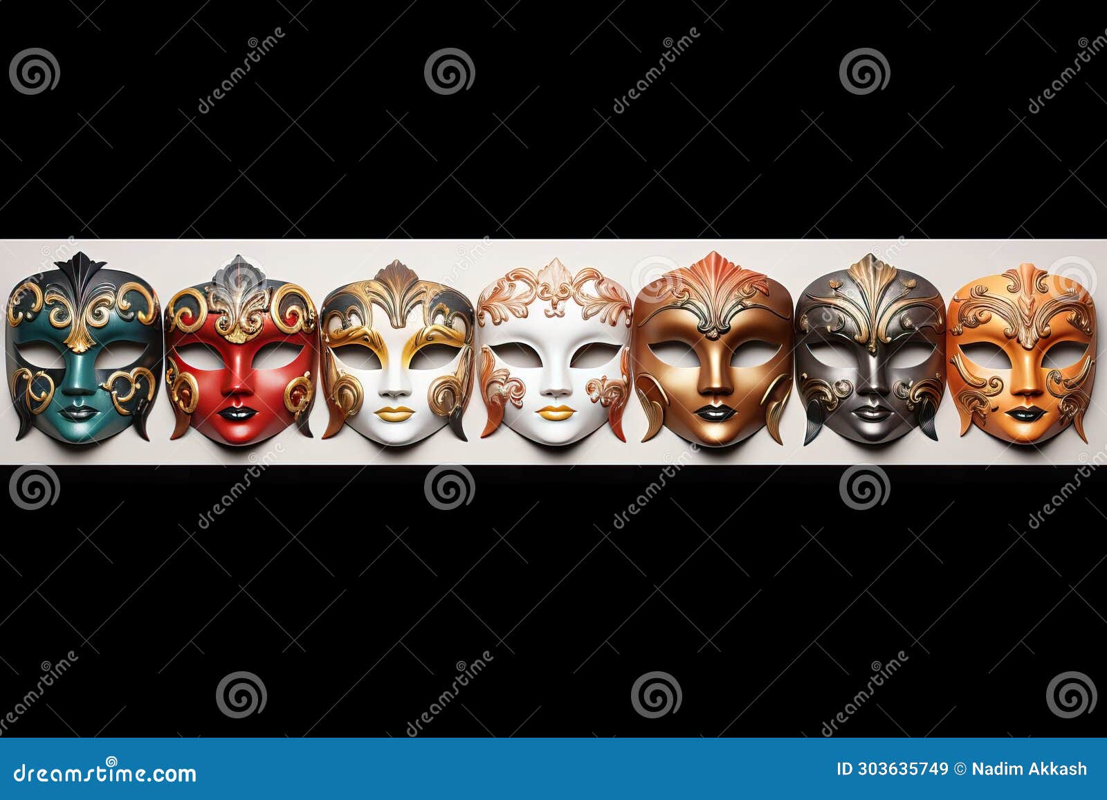 Carnival Masks Collage Isolated on White Background Stock Illustration ...