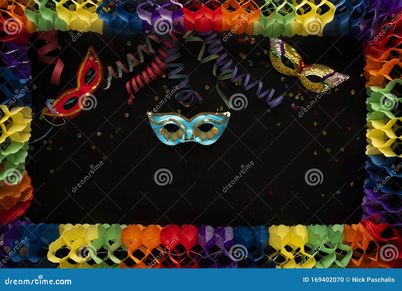 Carnival Objects on a Black Background with Colourful Border Stock ...