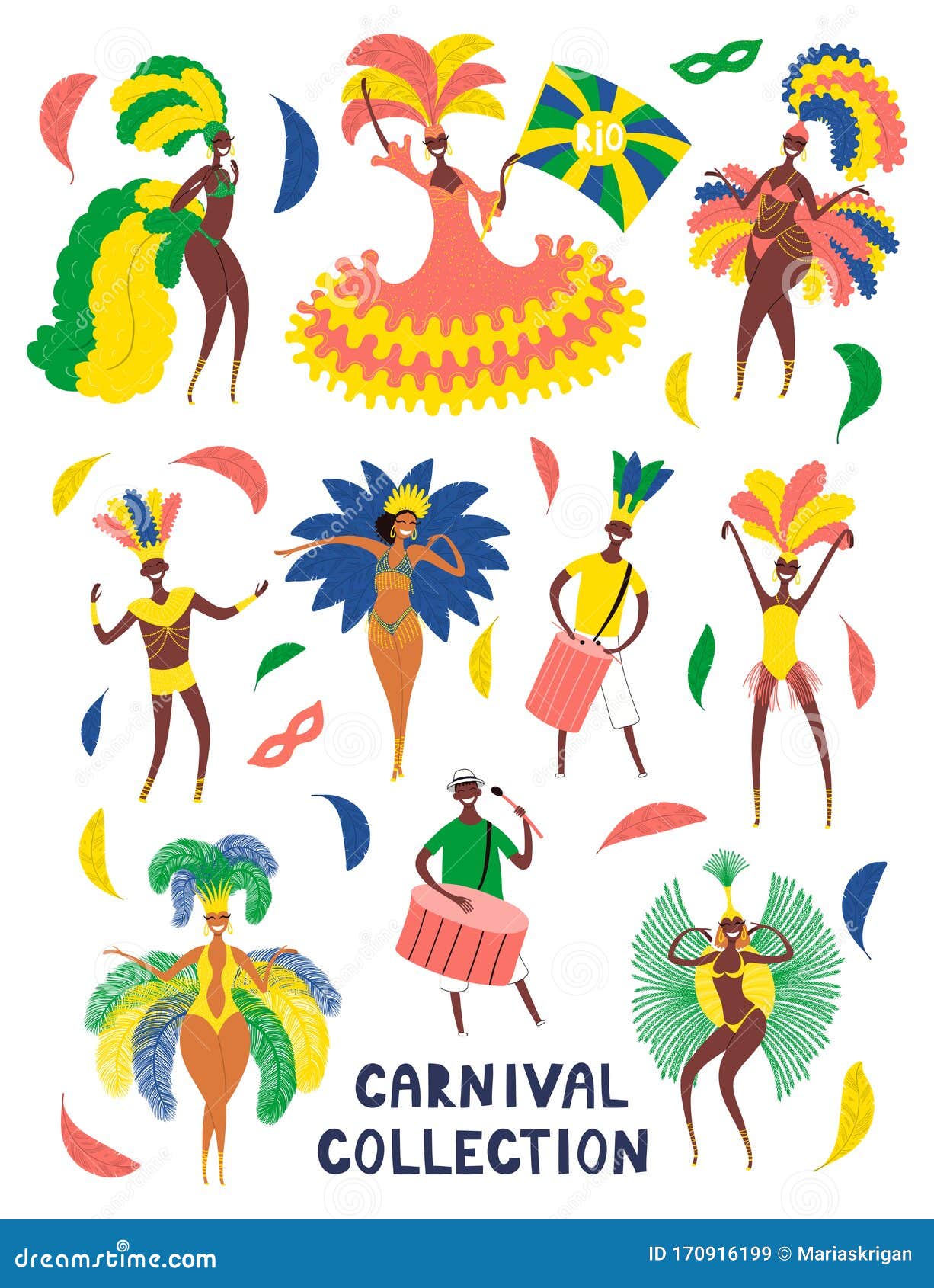 Carnival People and Elements Set Stock Vector - Illustration of fashion ...