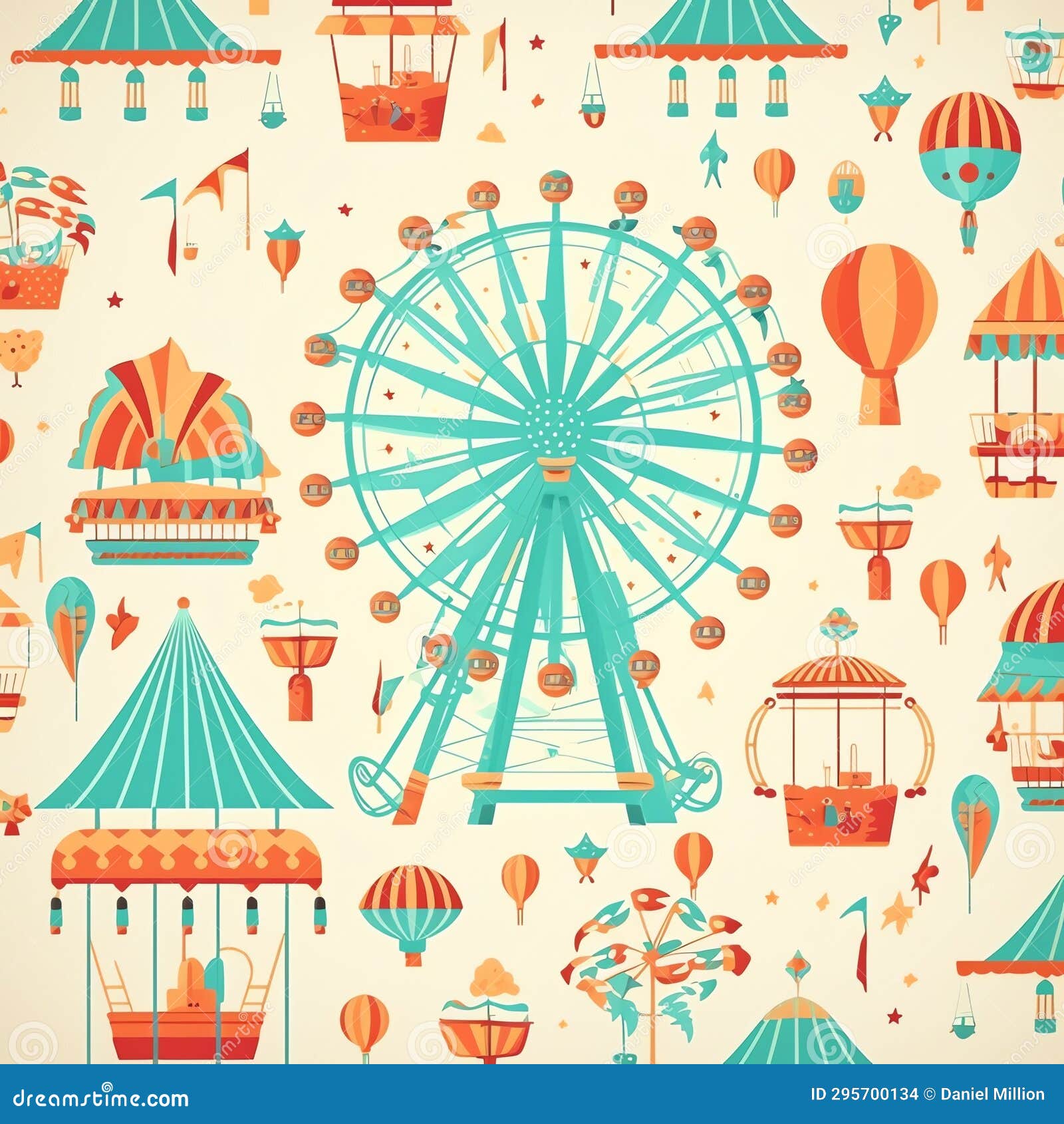 Carnival Rides and Ferris Wheels Background, Design Seamless Pattern ...