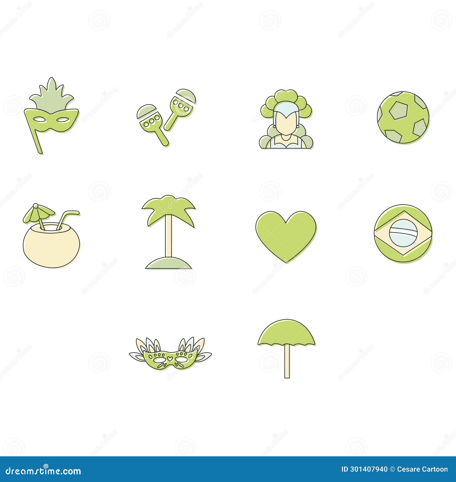 Carnival of rio icon set stock vector. Illustration of heart - 301407940