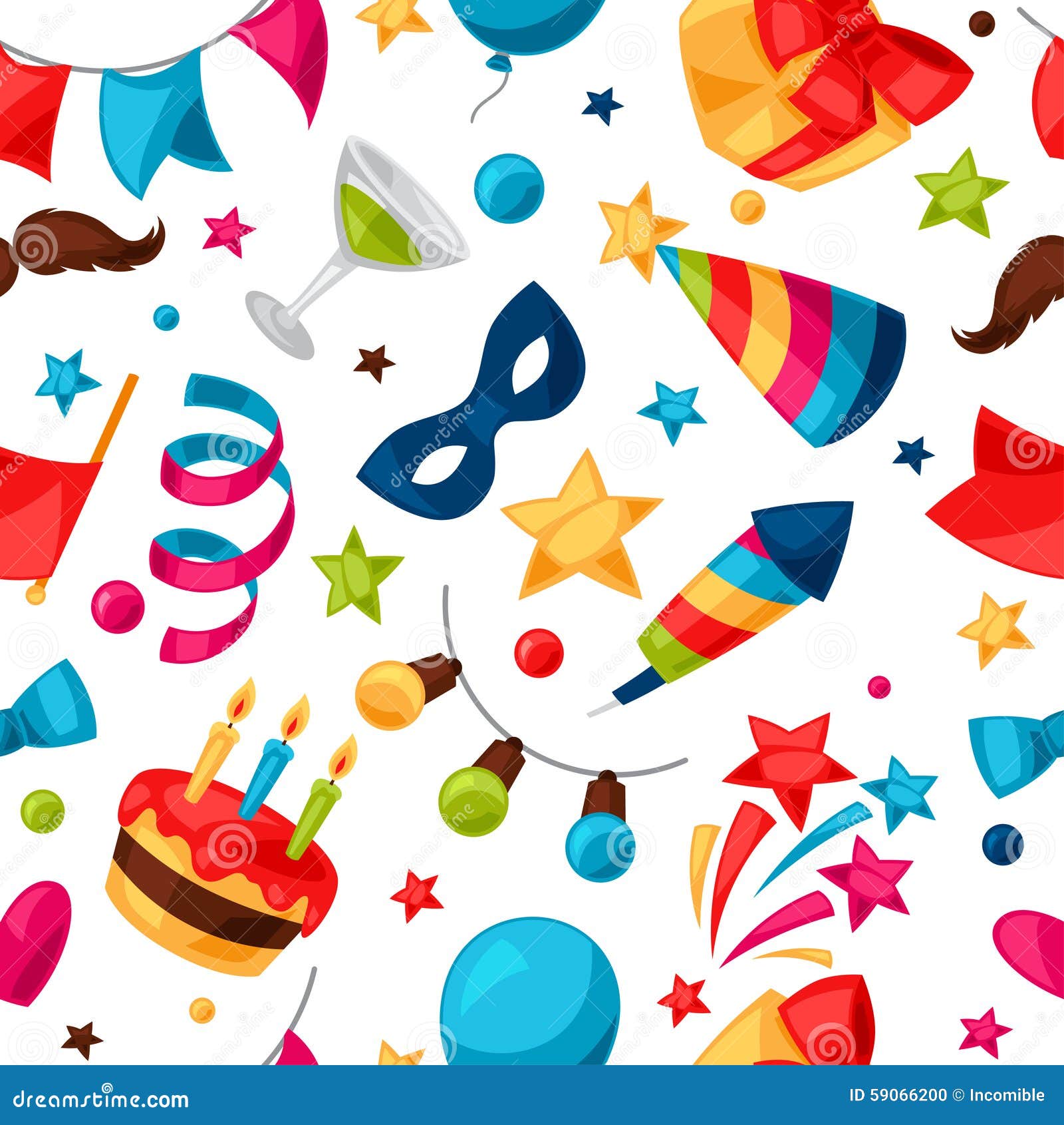 Carnival Show and Party Seamless Pattern Stock Vector - Illustration of ...