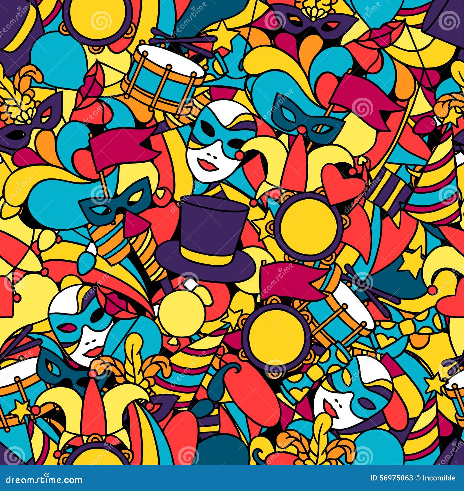 Carnival Show Seamless Pattern with Doodle Icons Stock Vector ...