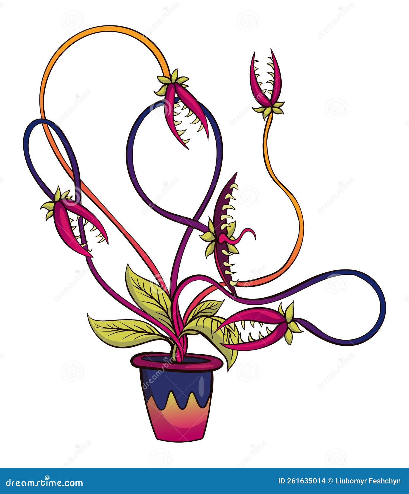 Carnivorous Plant. Cartoon Flytrap in Pot. Flower Predator. Angry ...