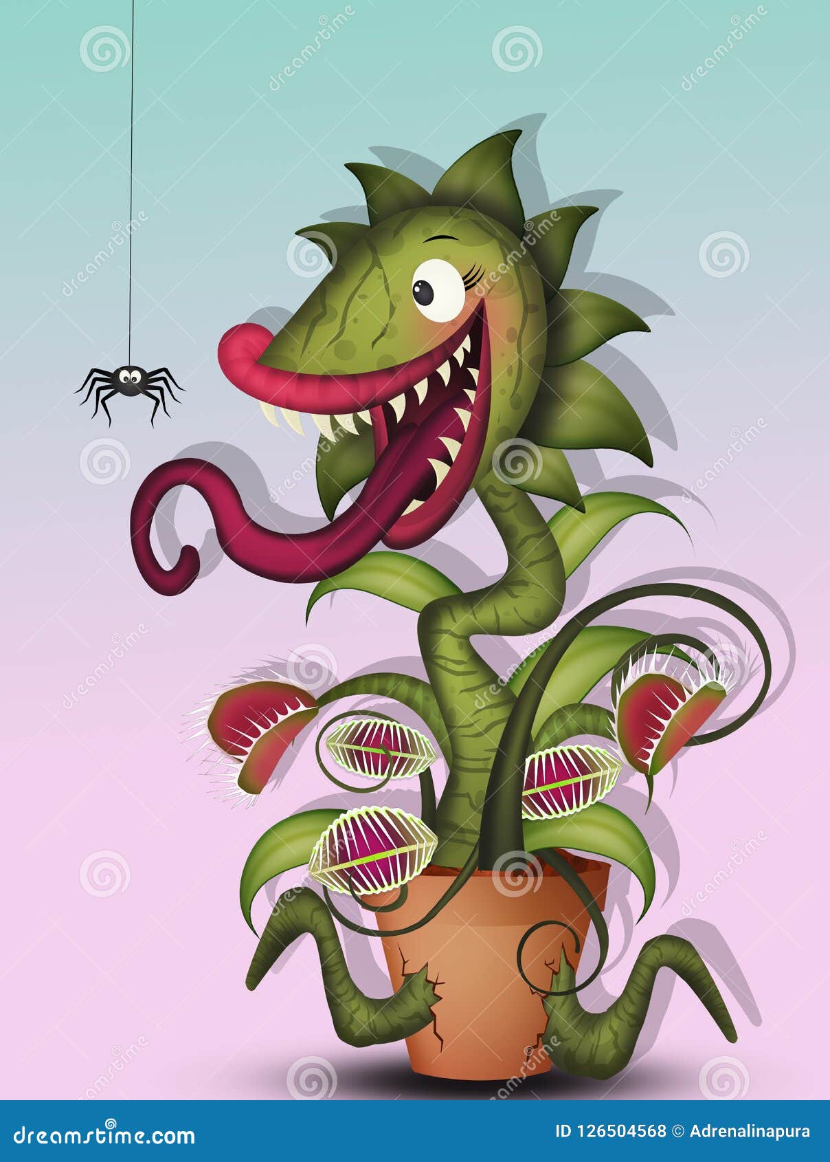 Carnivorous Plant Eat Spider Stock Illustration - Illustration of ...