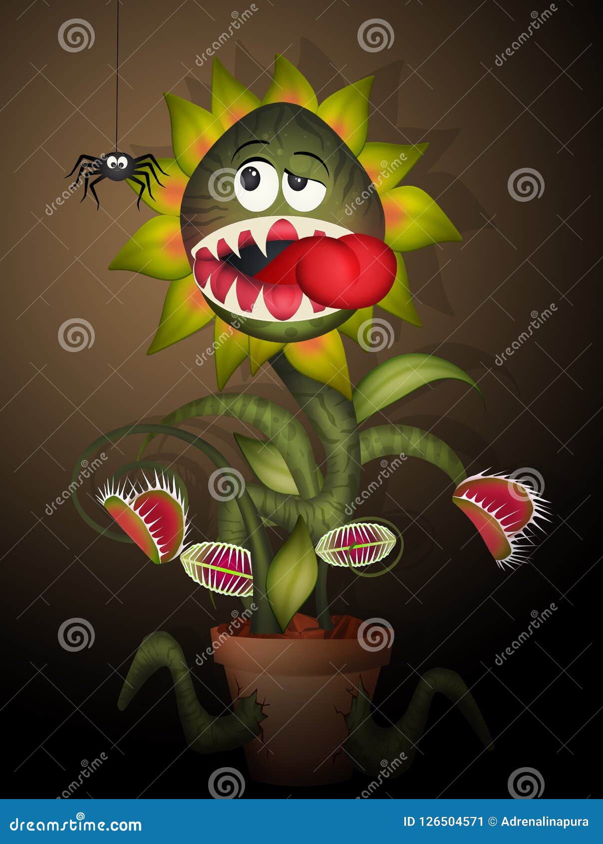 Carnivorous Plant Eat Spider Stock Illustration - Illustration of ...