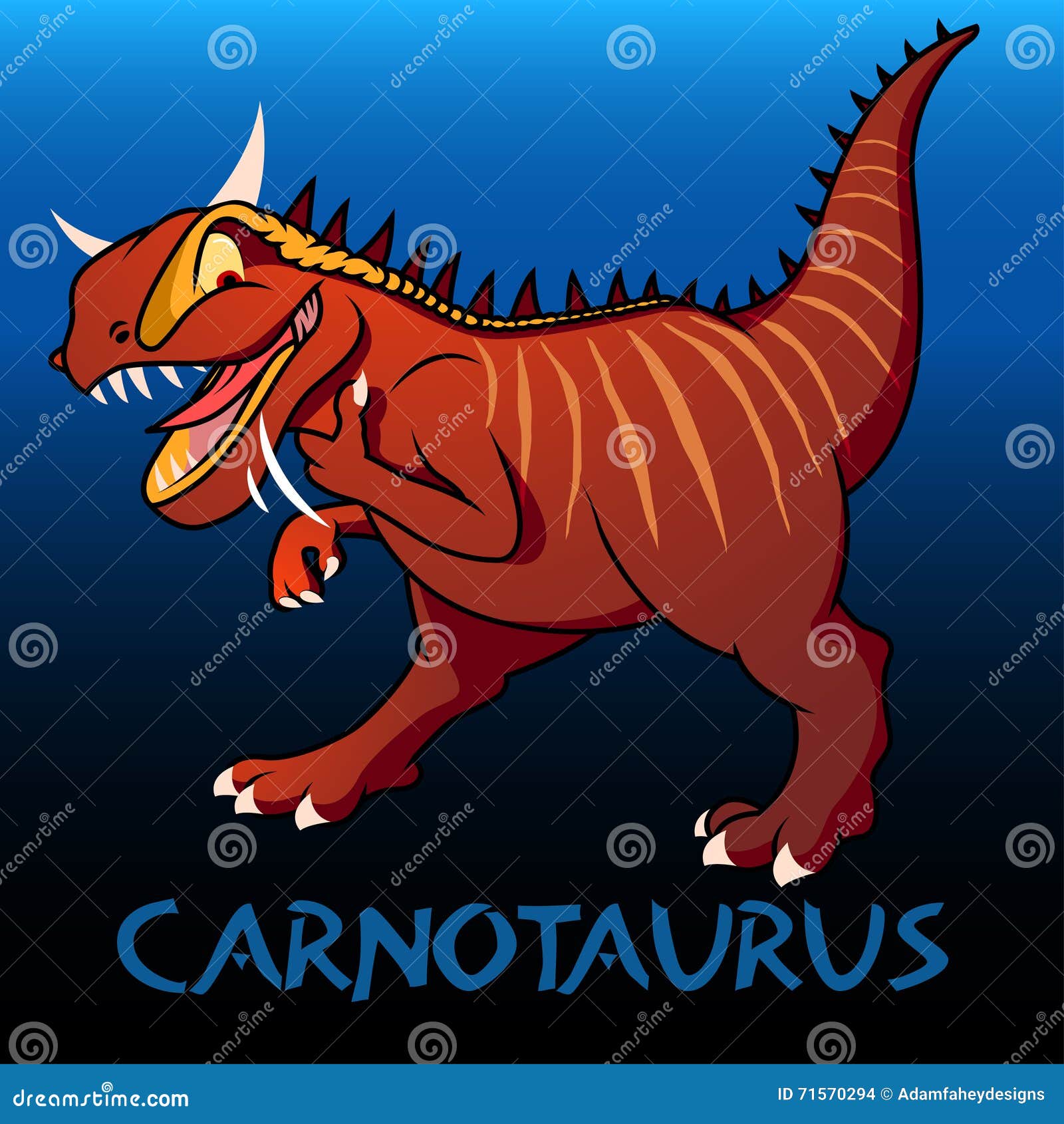 Carnotaurus. Cute Cartoon Hand Drawn Illustration With Dinosaur And C ...