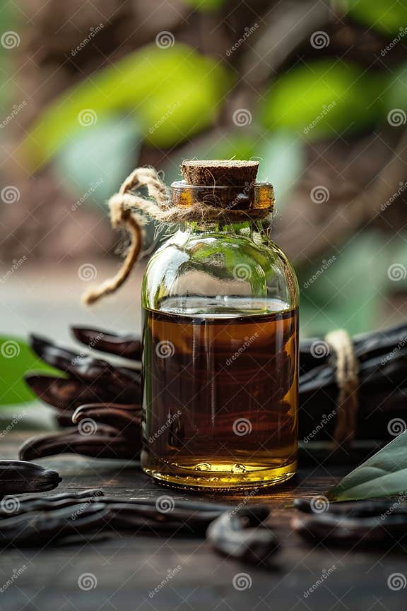 Carob Essential Oil. Selective Focus Stock Illustration - Illustration ...