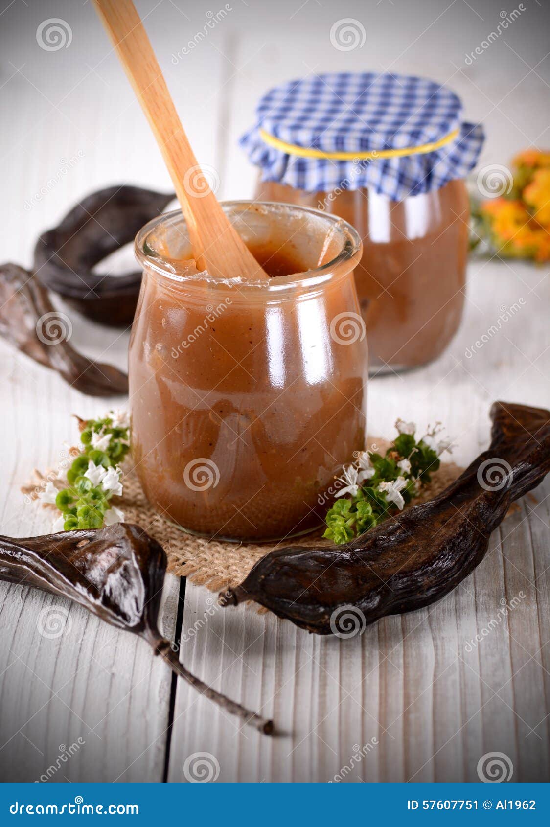 Carob jam in jar stock image. Image of preserve, brown - 57607751