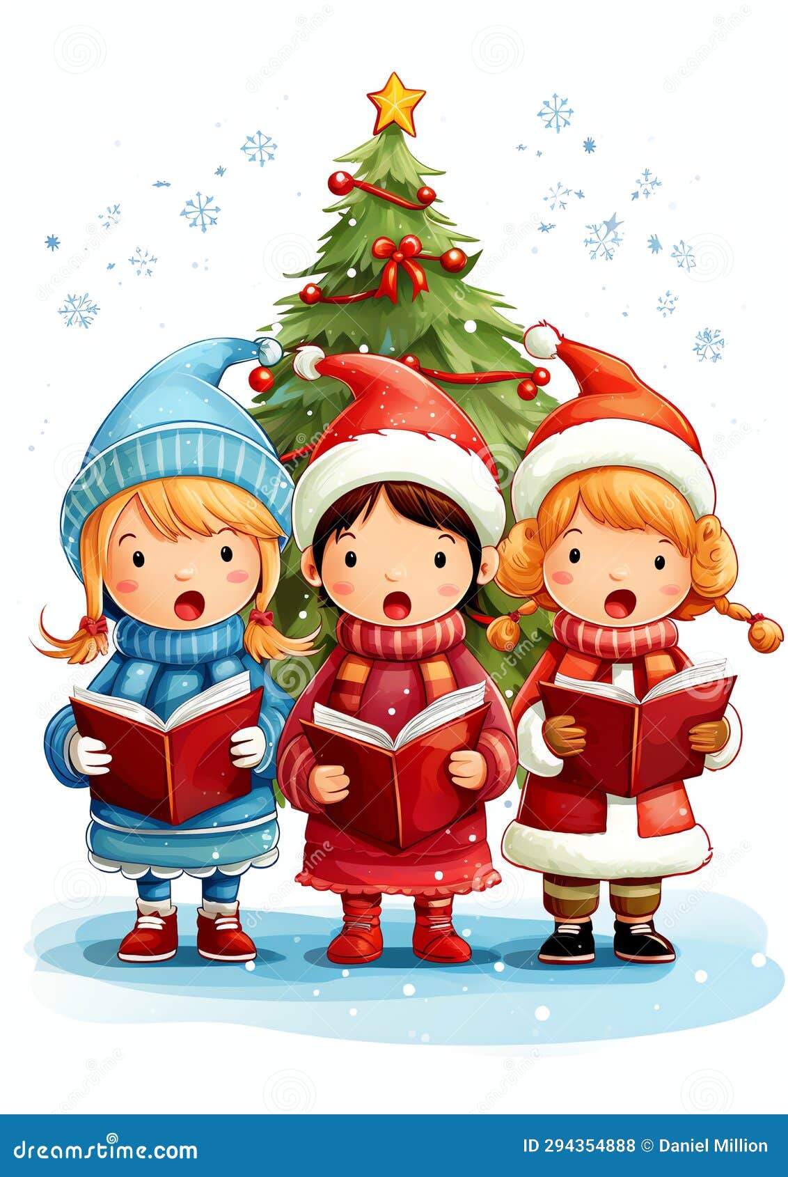 Caroling Watercolor Winter Border Stock Image | CartoonDealer.com ...