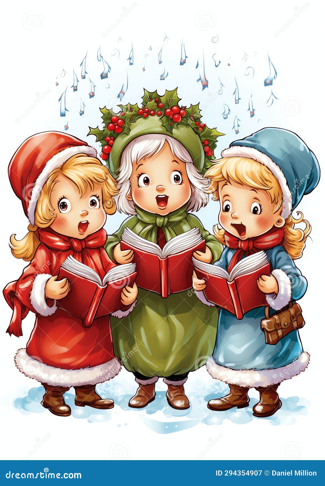 Caroling Watercolor Winter Border Stock Image | CartoonDealer.com ...