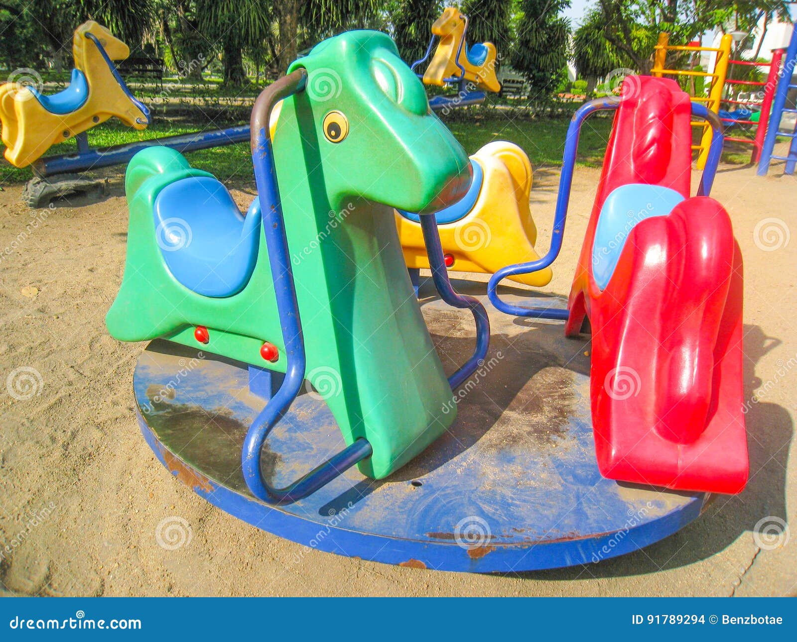 Carousel Colorful Playground Spinning Stock Photo - Image of childhood ...