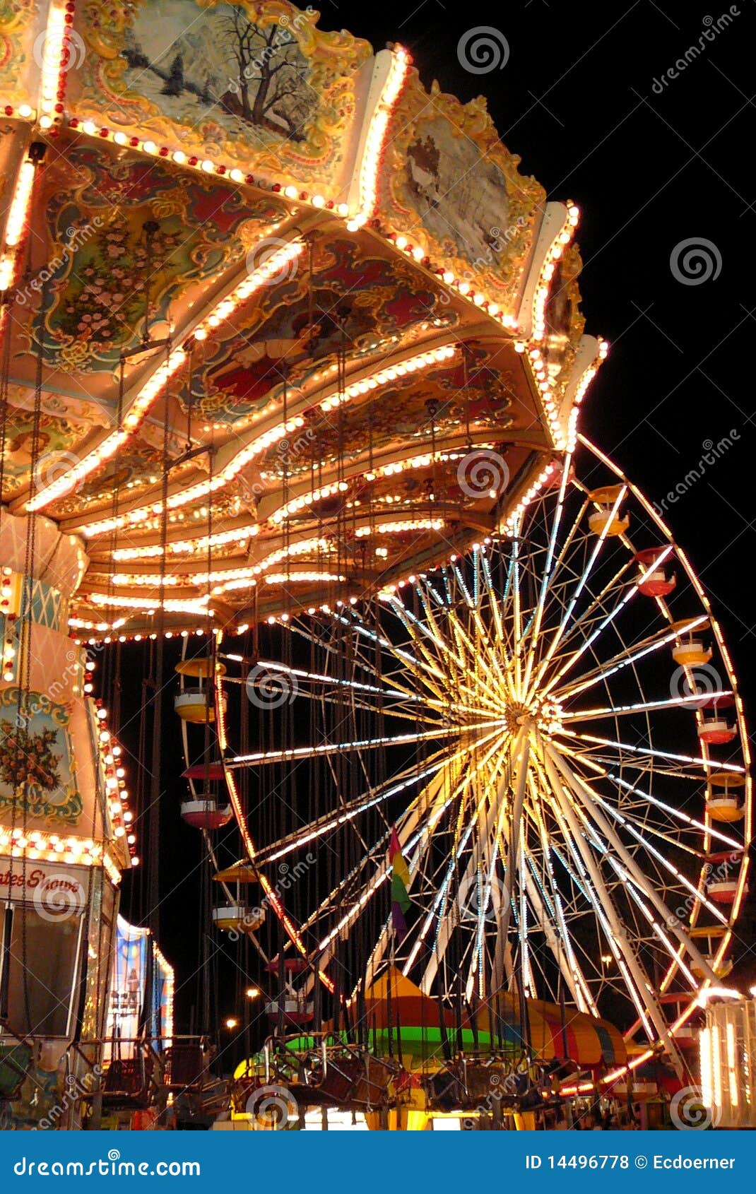 Carousel and Ferris Wheel stock photo. Image of motion - 14496778