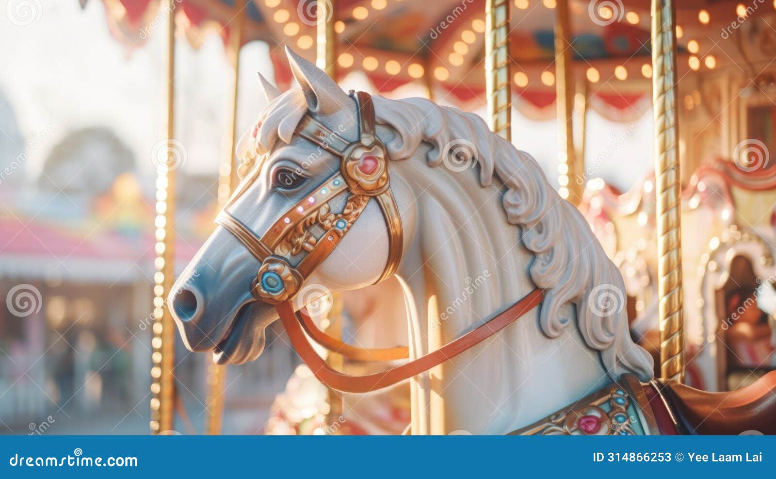 Carousel Horse in Amusement Park Carnival, Ai Stock Illustration ...