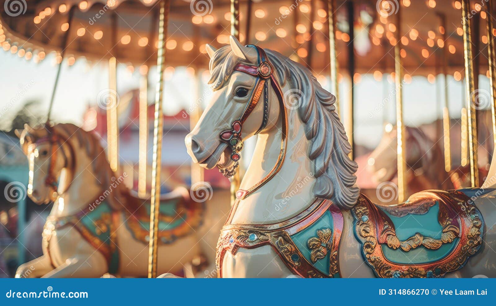 Carousel Horse in Amusement Park Carnival, Ai Stock Illustration ...