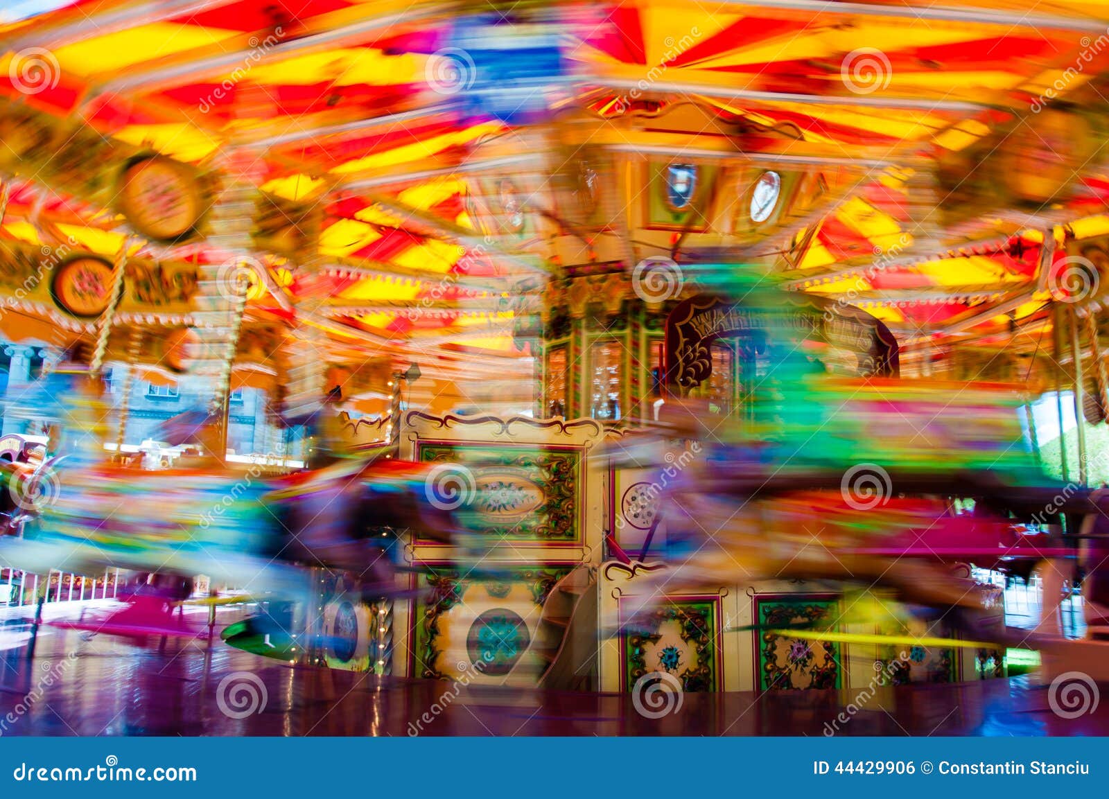 Horses On A Carnival Merry Go Round. Old French Carousel In A Holiday ...