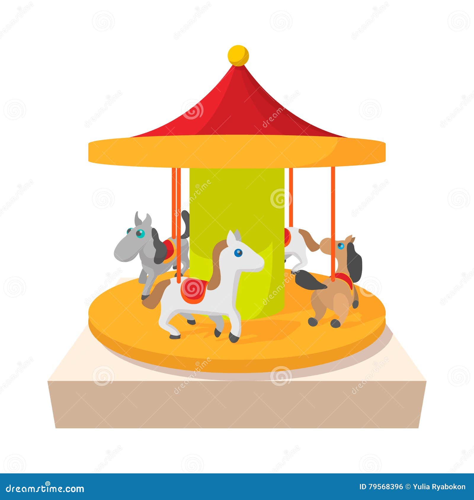 Carousel with Horses Cartoon Icon Stock Vector - Illustration of flag ...