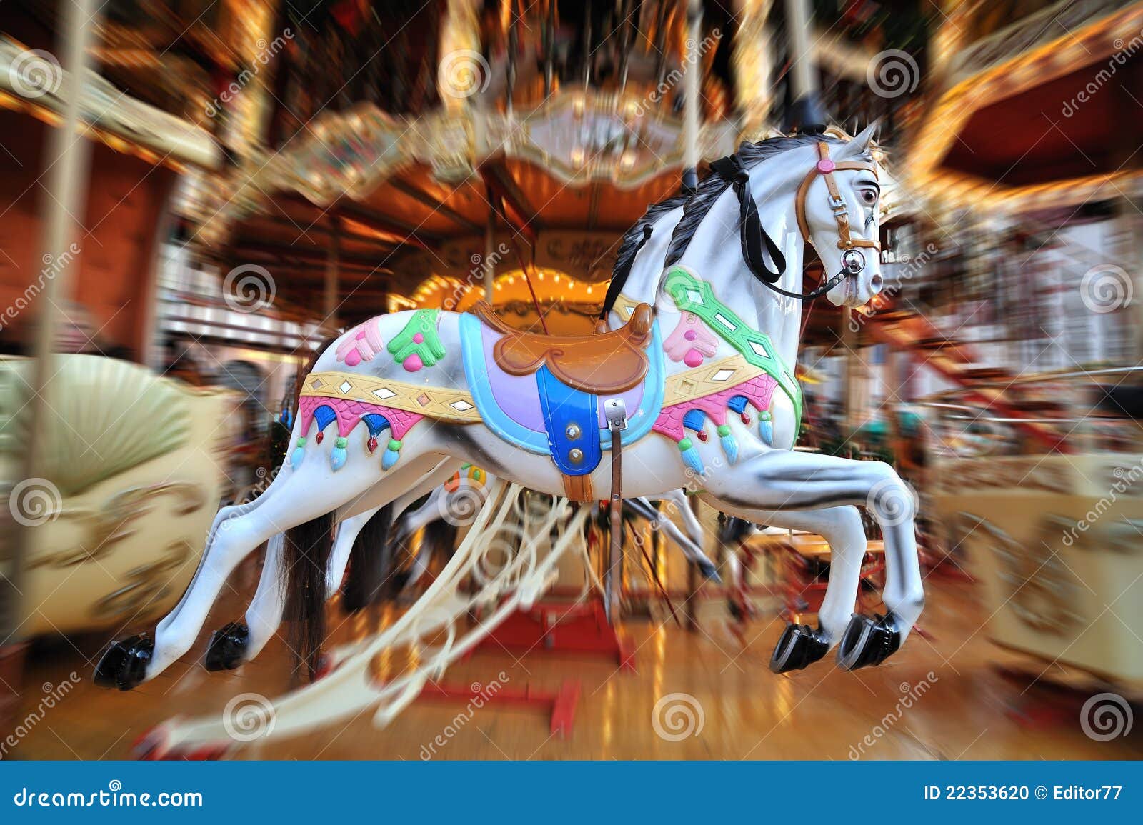 Carousel Horses in Christmas Market Stock Photo - Image of running ...