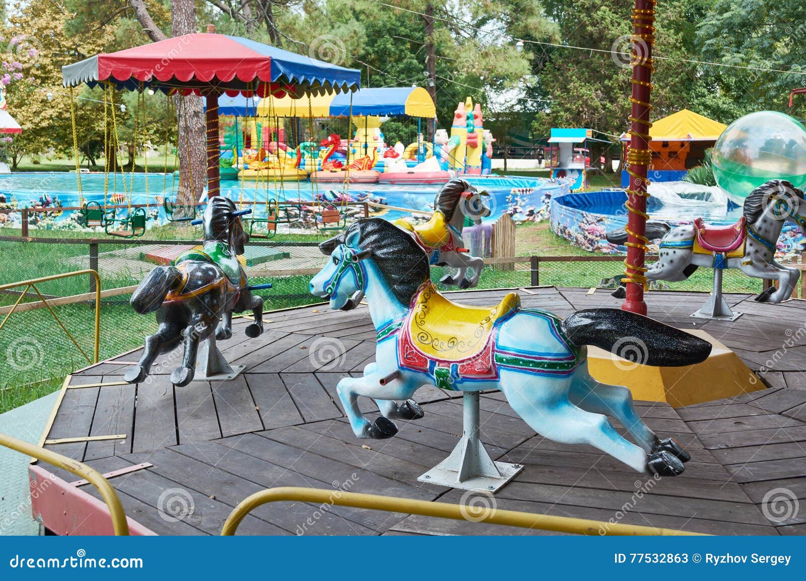 Carousel with Horses in Fair Stock Image - Image of lighting, fair ...