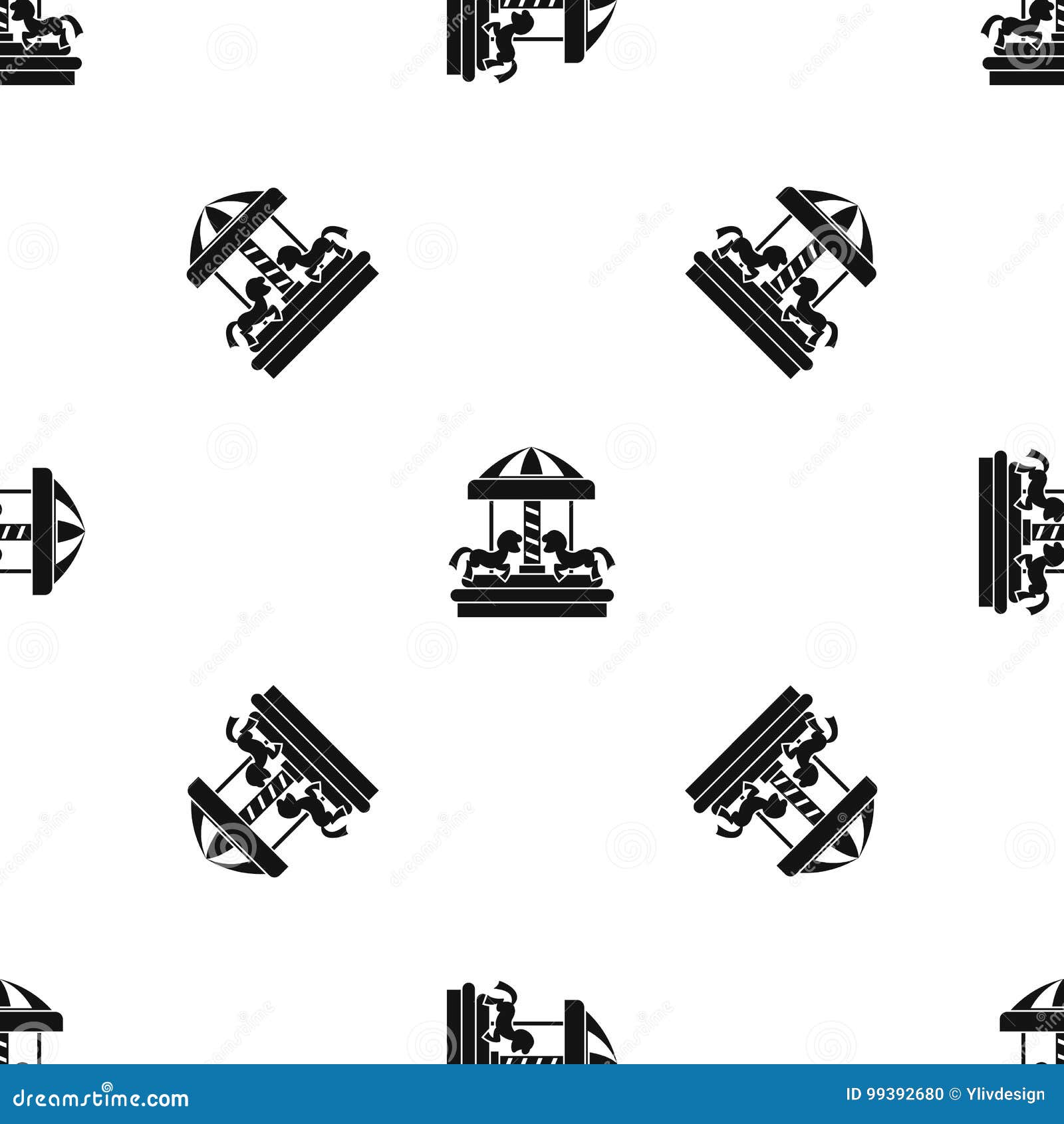 Carousel with Horses Pattern Seamless Black Stock Vector - Illustration ...
