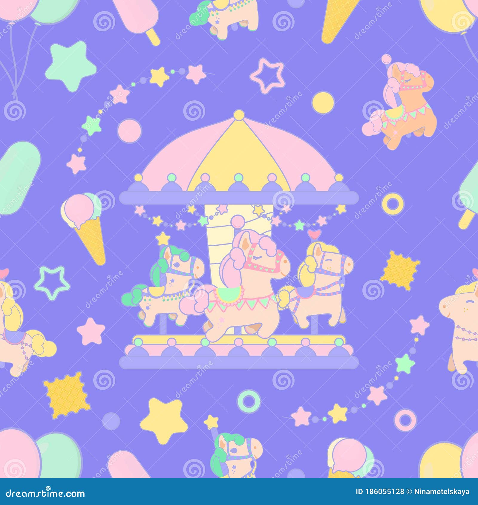 Carousel Horses Summer Pattern Stock Vector - Illustration of carousel ...