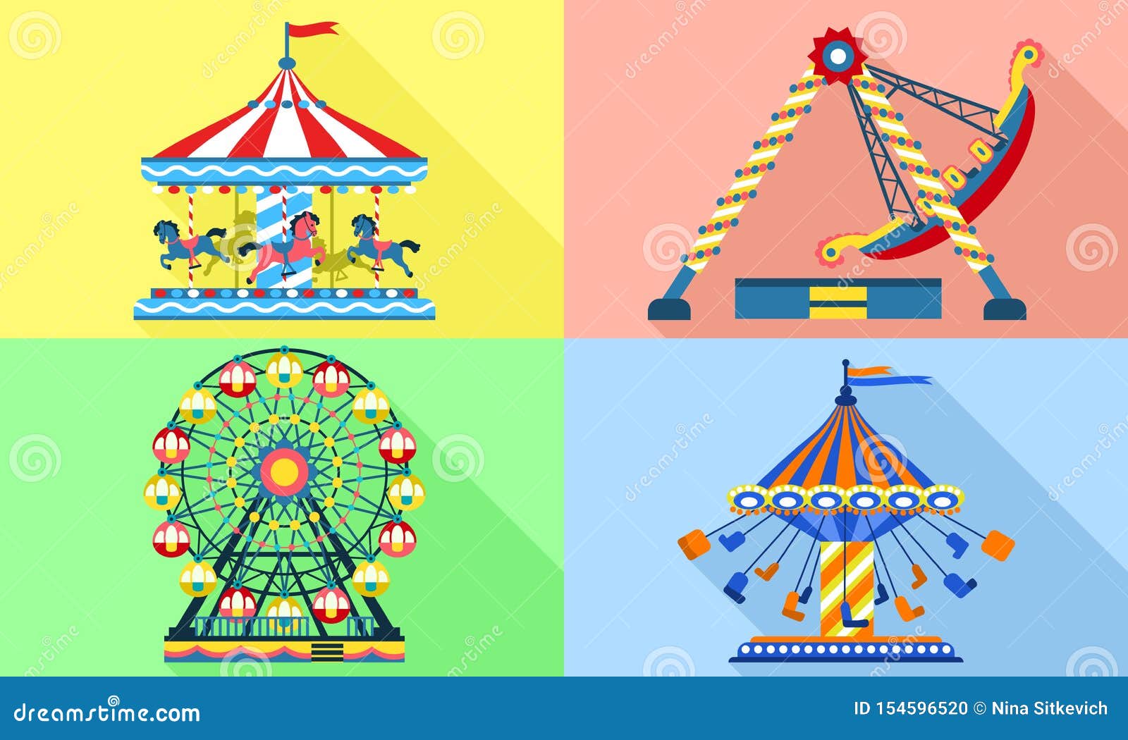 Carousel Icons Set, Flat Style Stock Vector - Illustration of horses ...