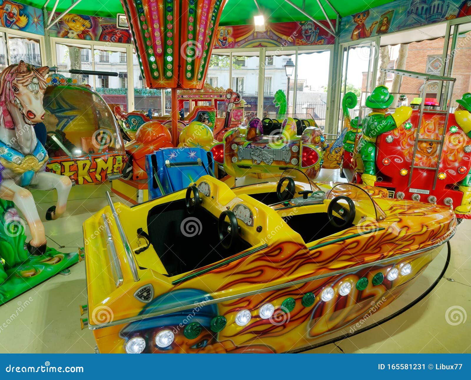 Carousel or Merry Go Around in Park. Stock Image - Image of childhood ...