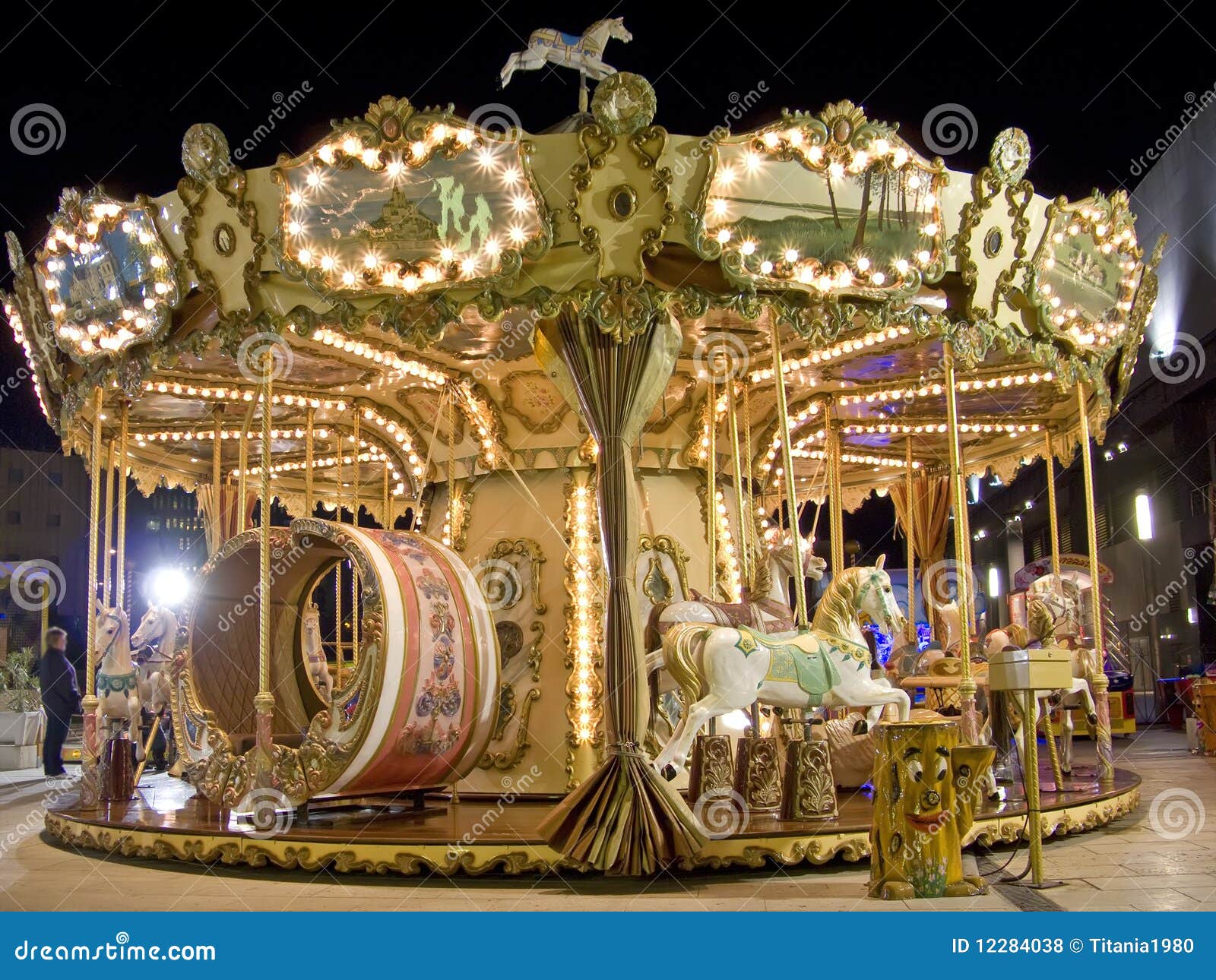 Carousel at night stock photo. Image of childhood, bright - 12284038