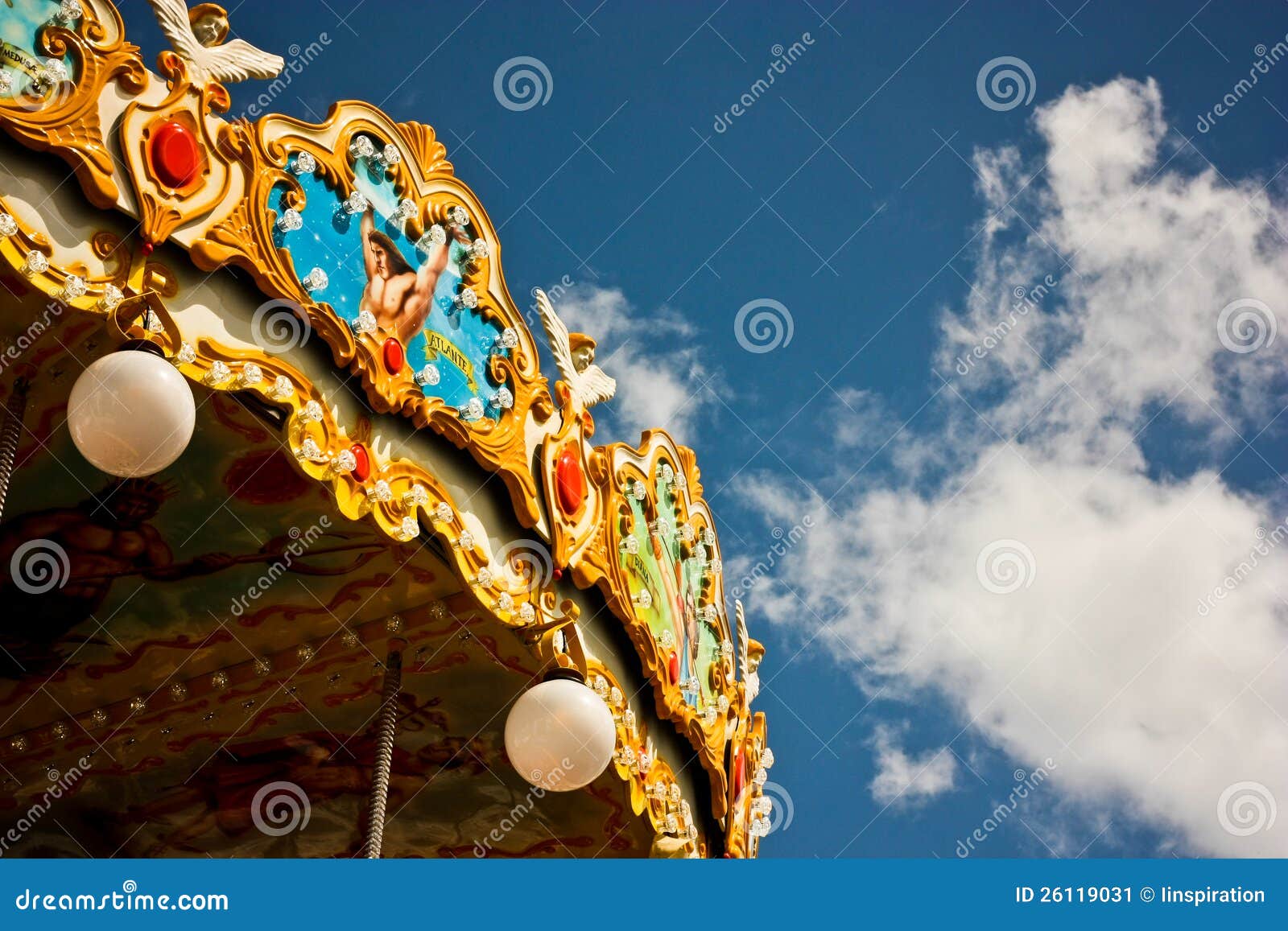 Carousel in the Park with Blue Sky Stock Image - Image of pony ...